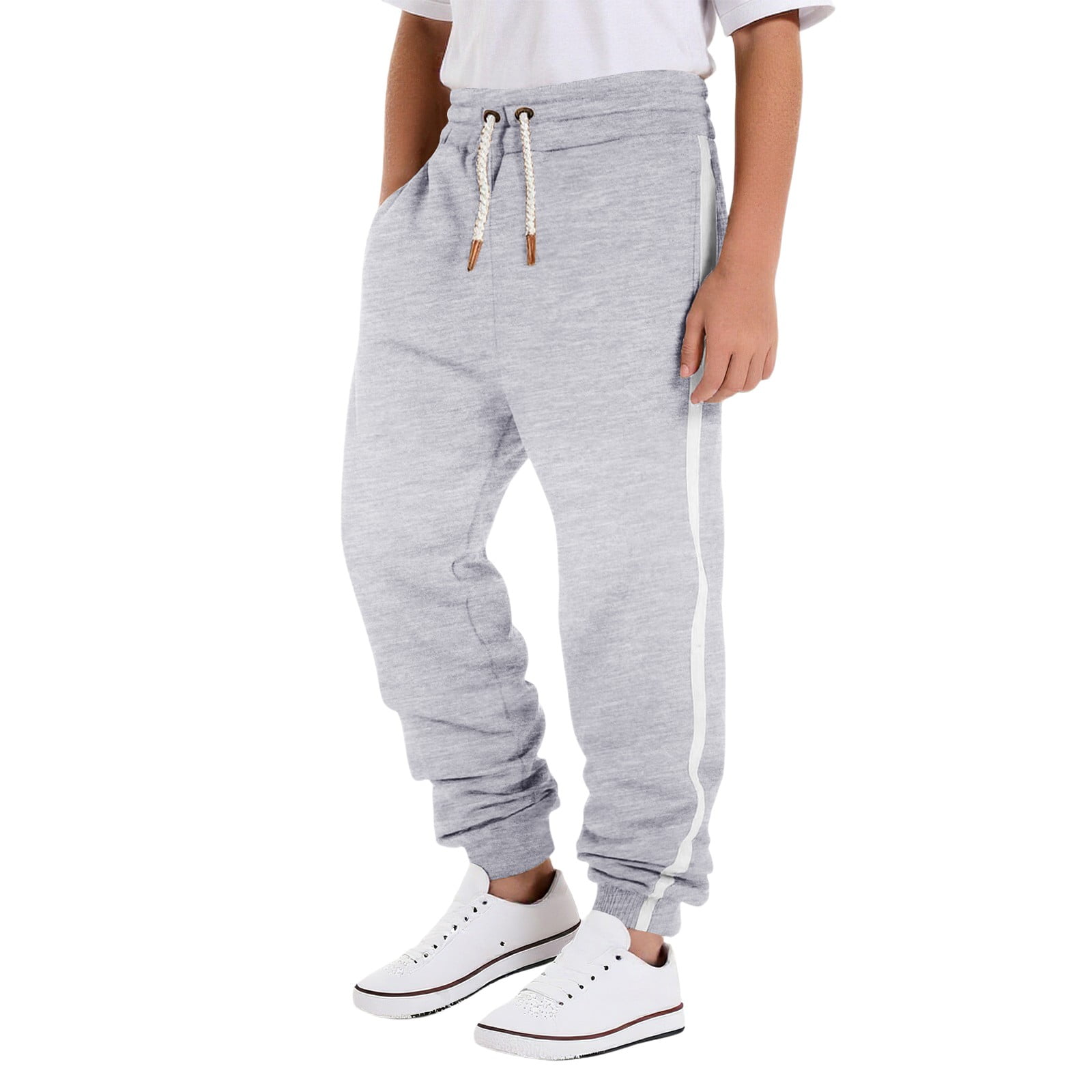 RUTAYY Children Boys Pants Solid Color Jogger Contrast Stripes Elastic ...