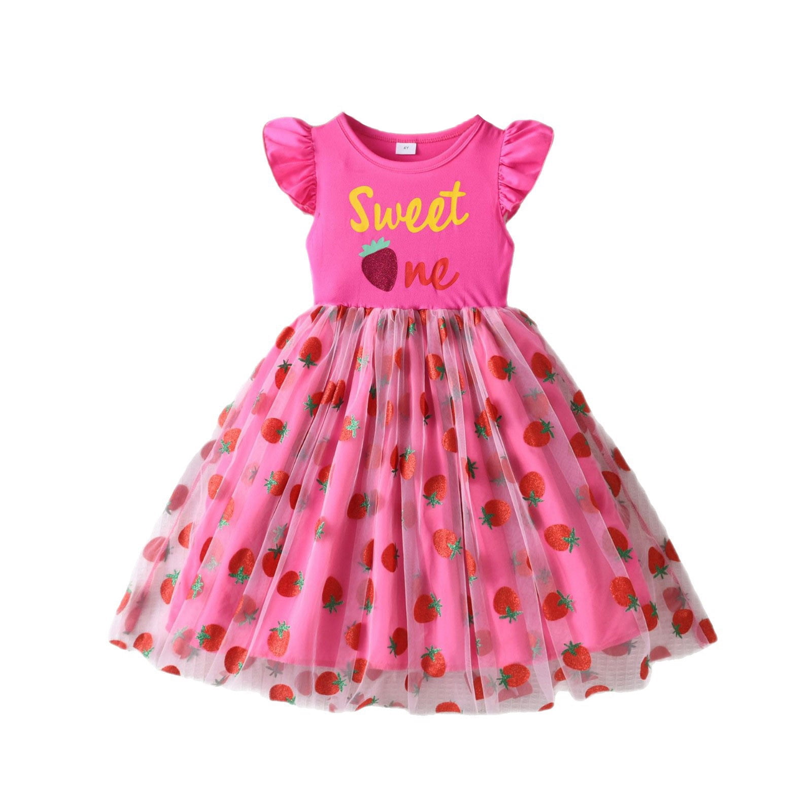 RUTAYY Children Girls Dress Puff Sleeve Holiday Party Strawberry Prints ...