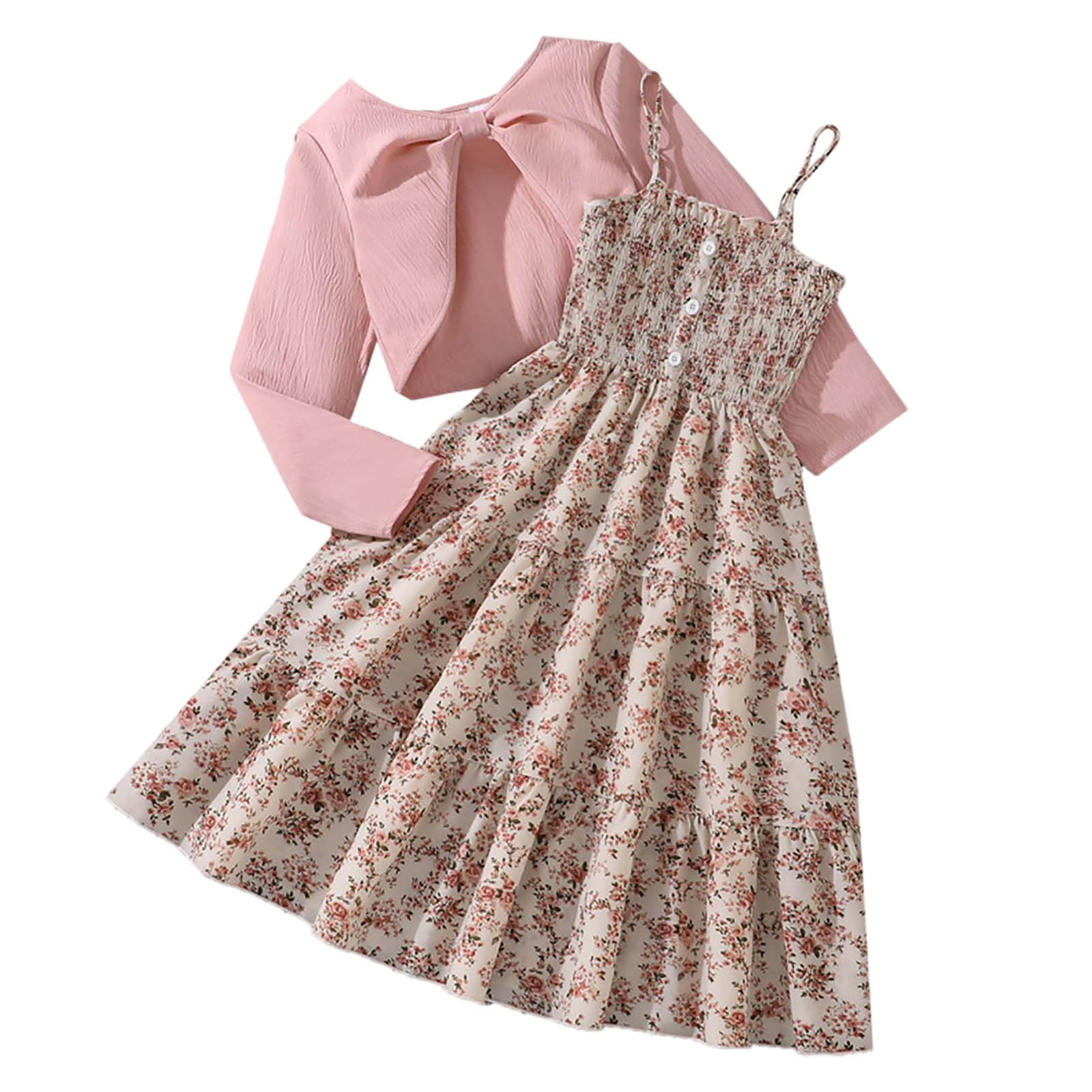 RUTAYY Children Girls Floral Print Dress Two Piece Set With Long Sleeve ...