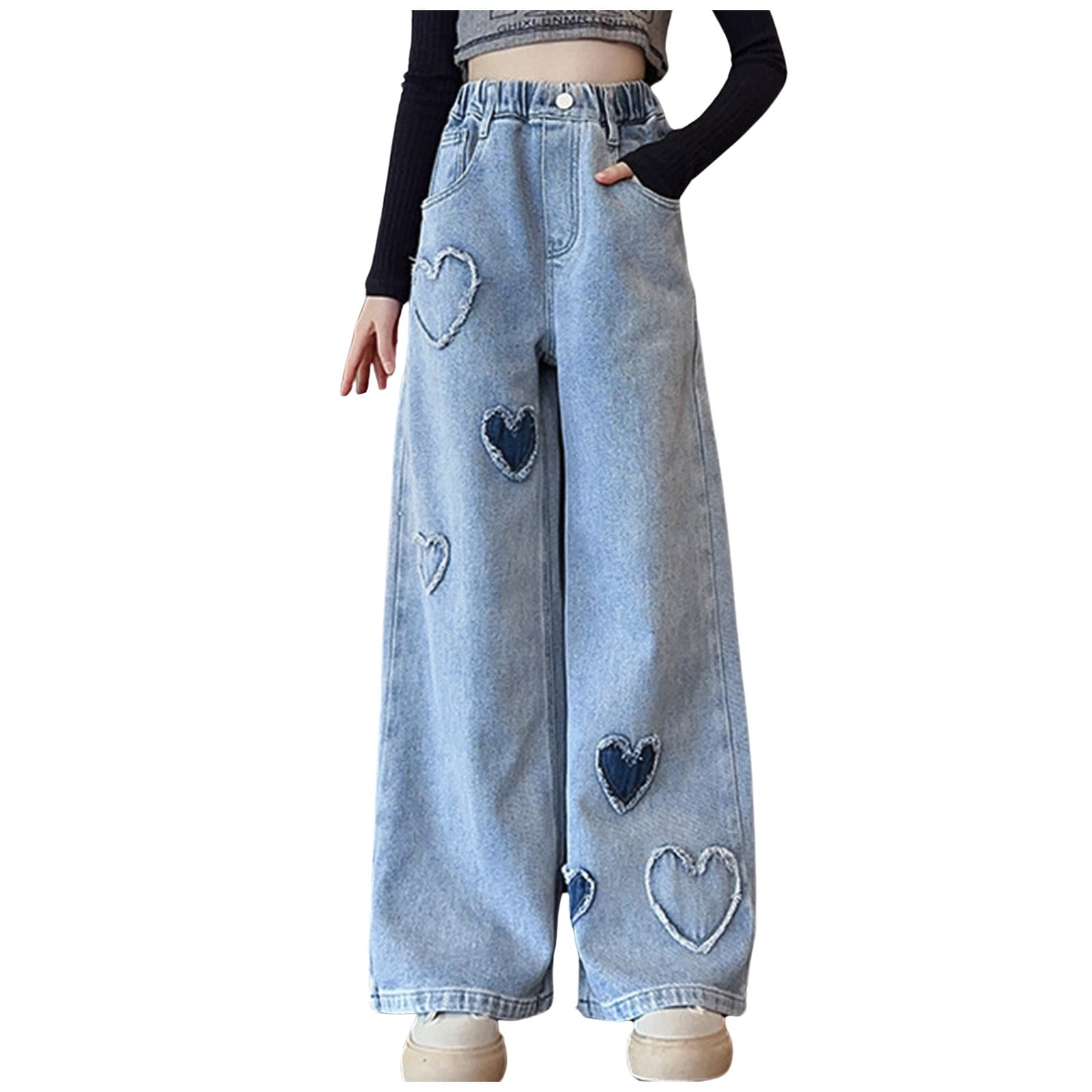 RUTAYY Children Girls Long Pants Fashion Cute Love Heart Embroidery ...