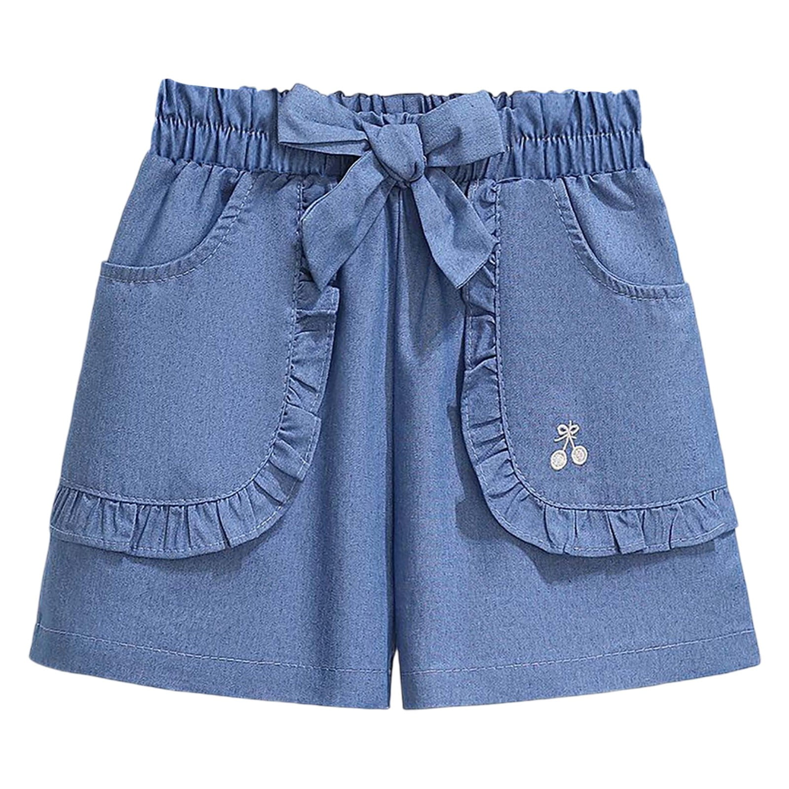 RUTAYY Children Girls' Shorts Summer Elastic Waist Bow-Tie Cherry Jeans ...