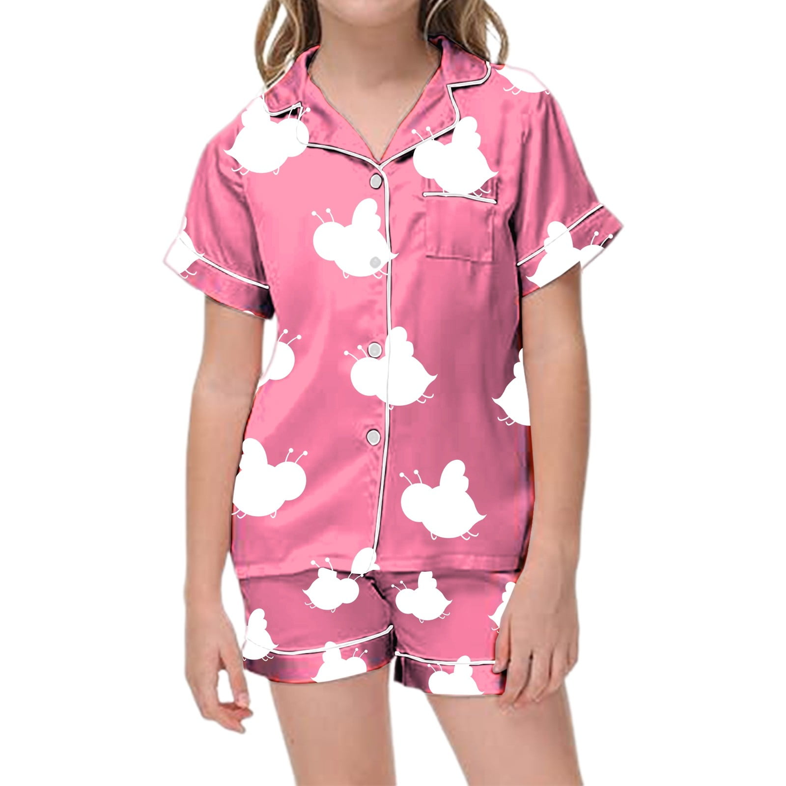 RUTAYY Children Girls Sleepwear Bee Print Short Sleeve Buttoned Pyjamas ...