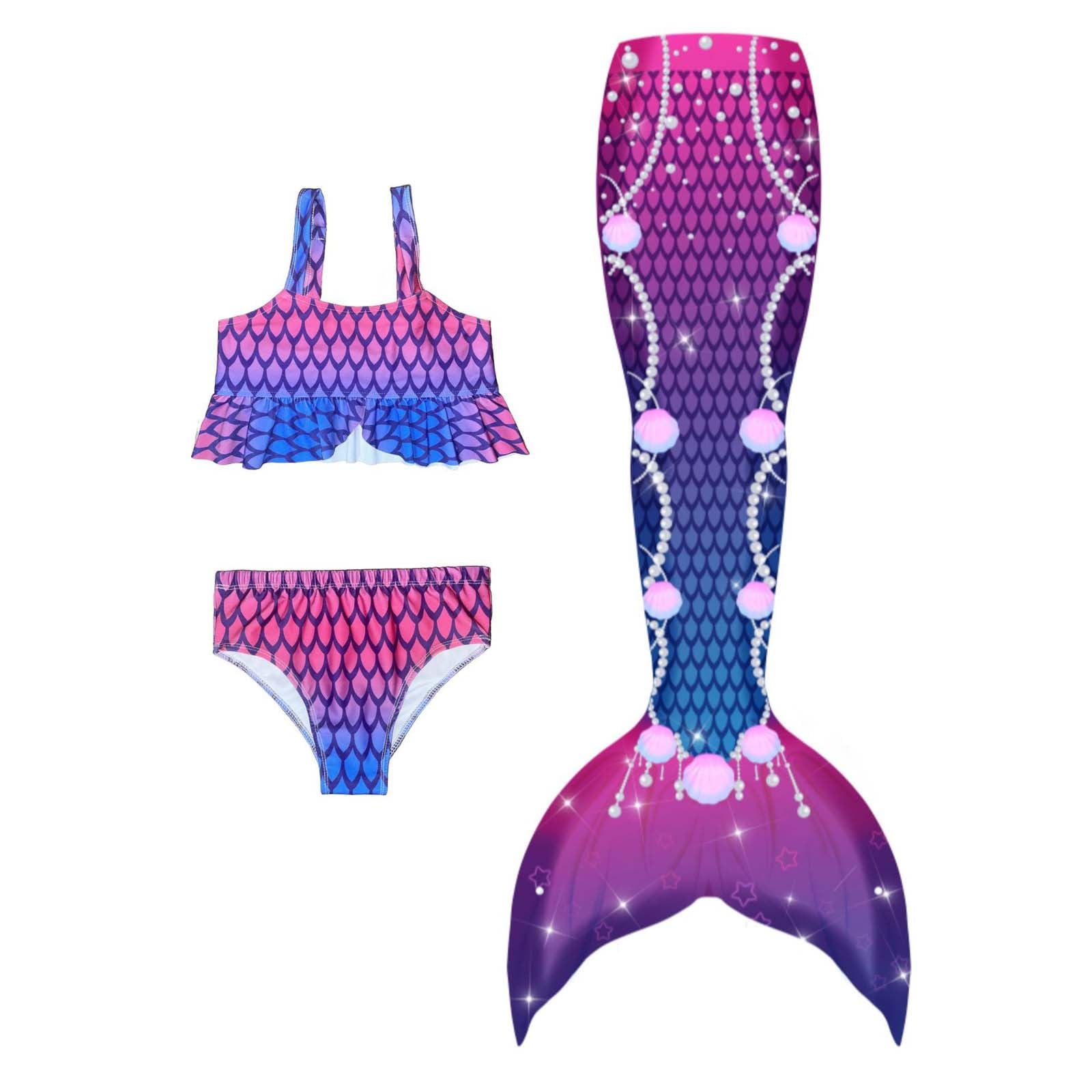 RUTAYY Girl Swimsuits 3 Piece Bathing Suits Bikini Fish Tail Set Beach ...