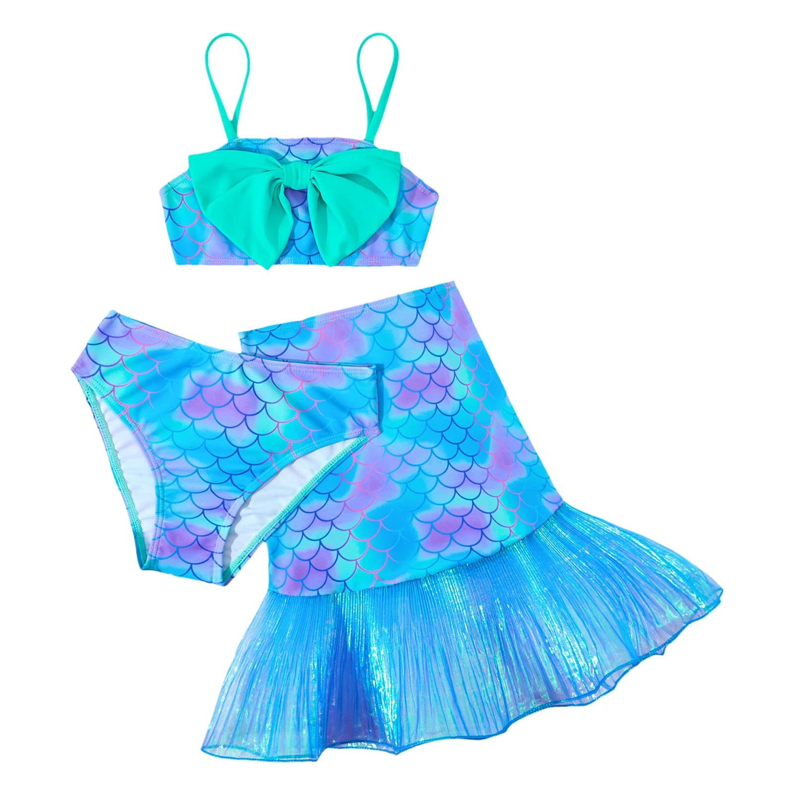 RUTAYY Girl Swimsuits 3 Piece Bathing Suits Bikini Fishtail Set Water ...