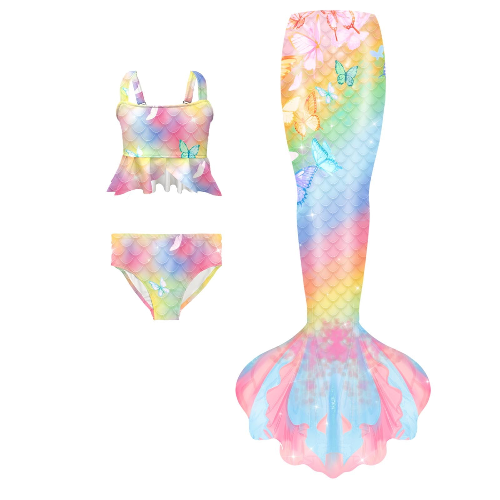 RUTAYY Girls Swimwear 3 Piece Bathing Suits Bikini Fish Tail Set Beach ...