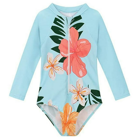 Girls Swimsuits Long Sleeve Rash Guard With Zipper Sun Beach Pool ...