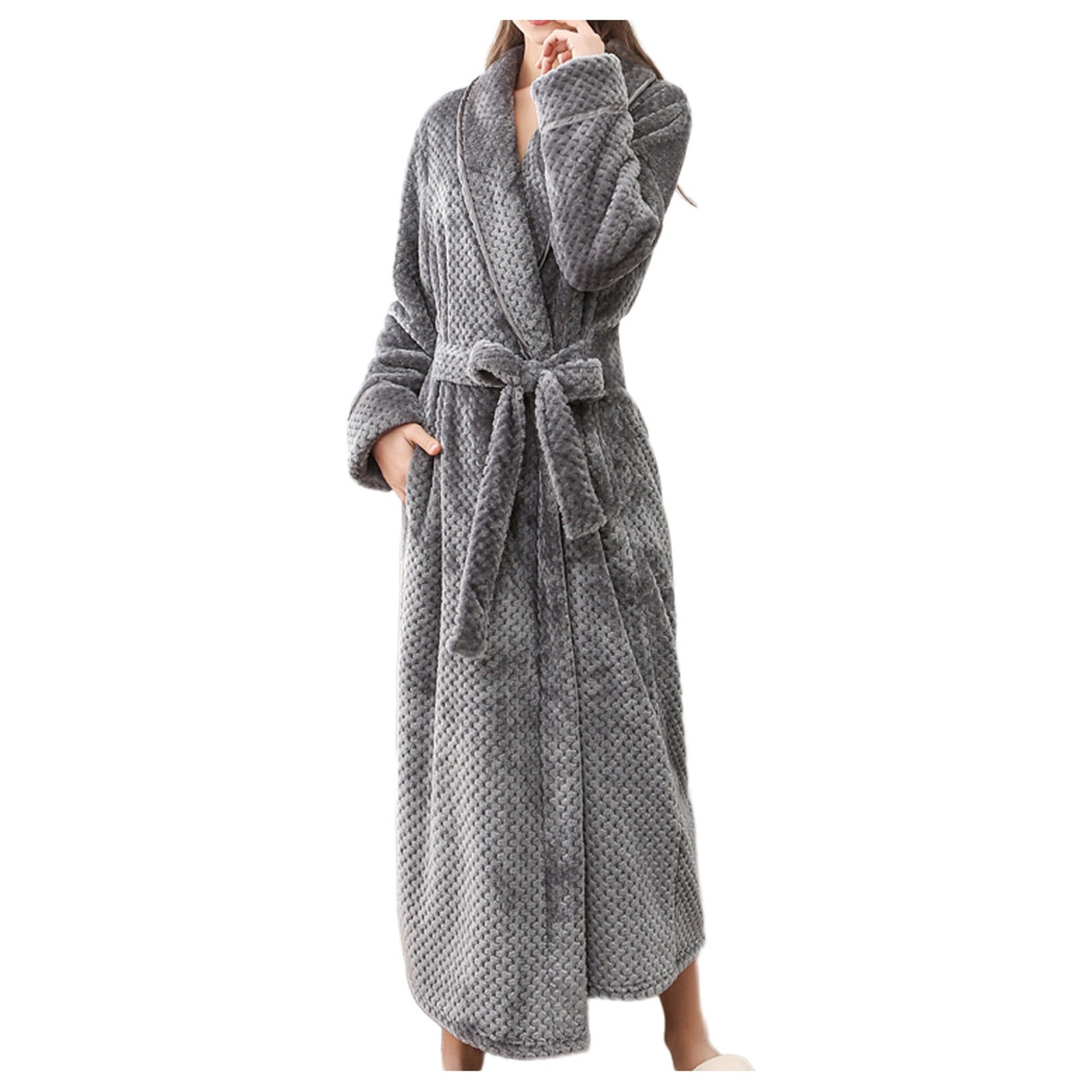 RUTAYY Lingerie Women Robe Bathrobe Solid Color Coat Sleeved Long ...
