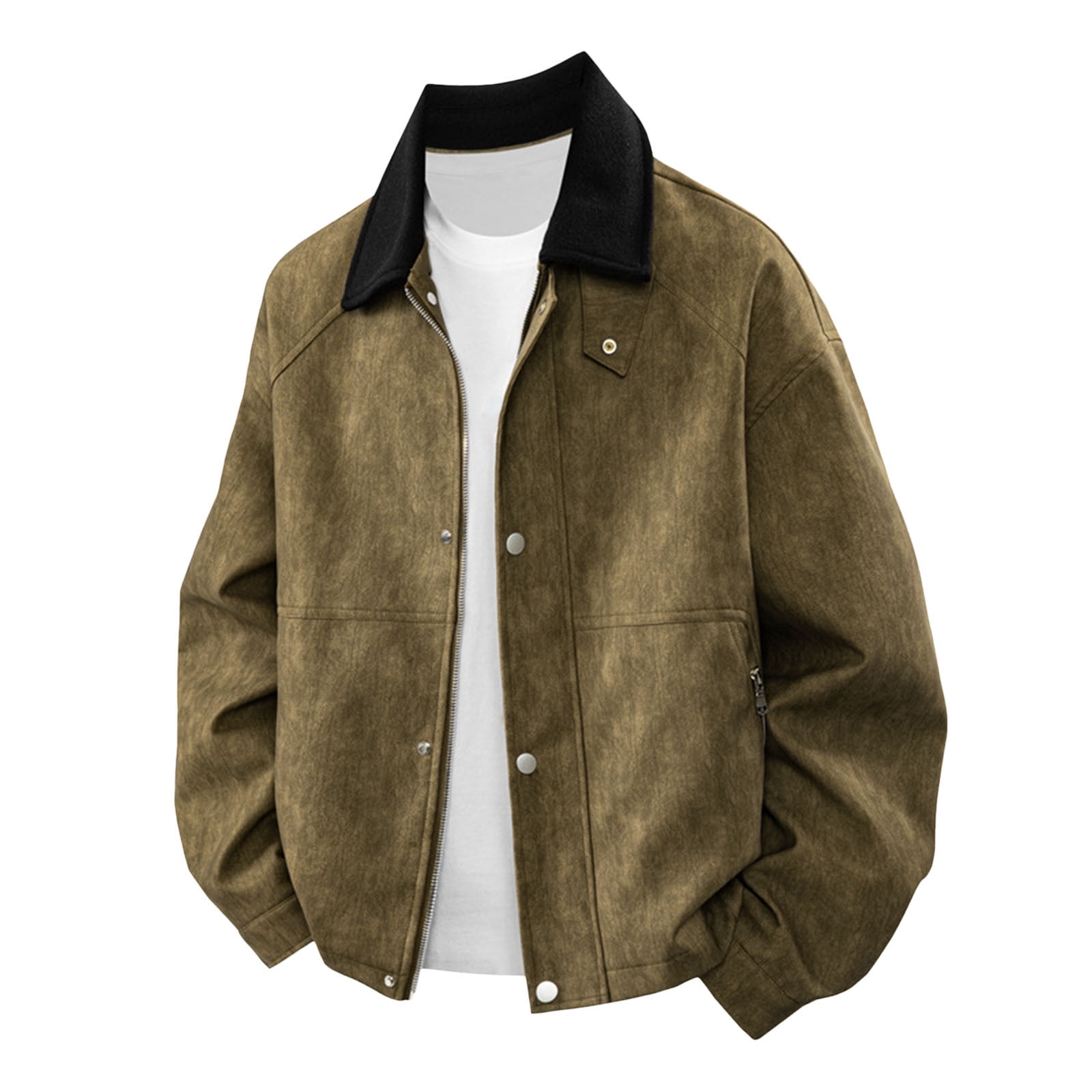 RUTAYY Men's Leather Jacket Casual Solid Color with Notched Lapel ...