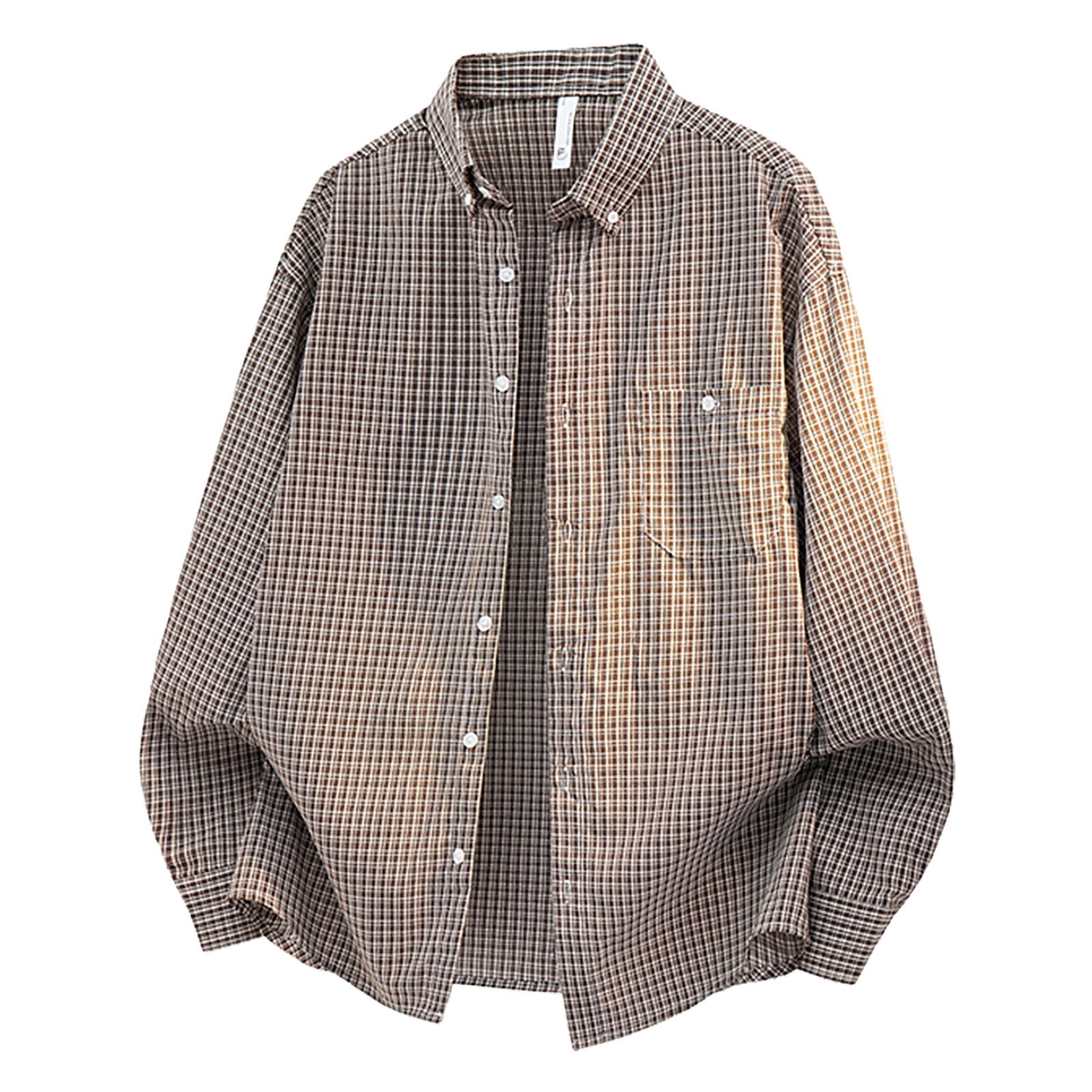 RUTAYY Men's Shirts Grid Pattern Button Down Turndown Collar Long ...