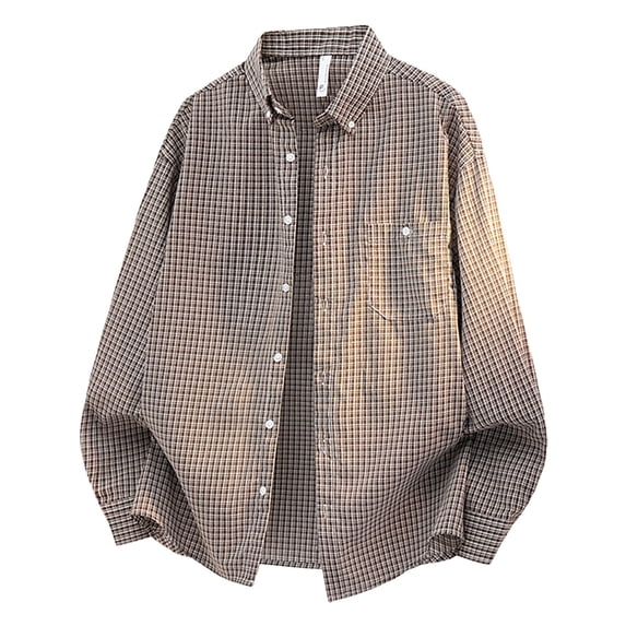 RUTAYY Men's Shirts Grid Pattern Button Down Turndown Collar Long ...