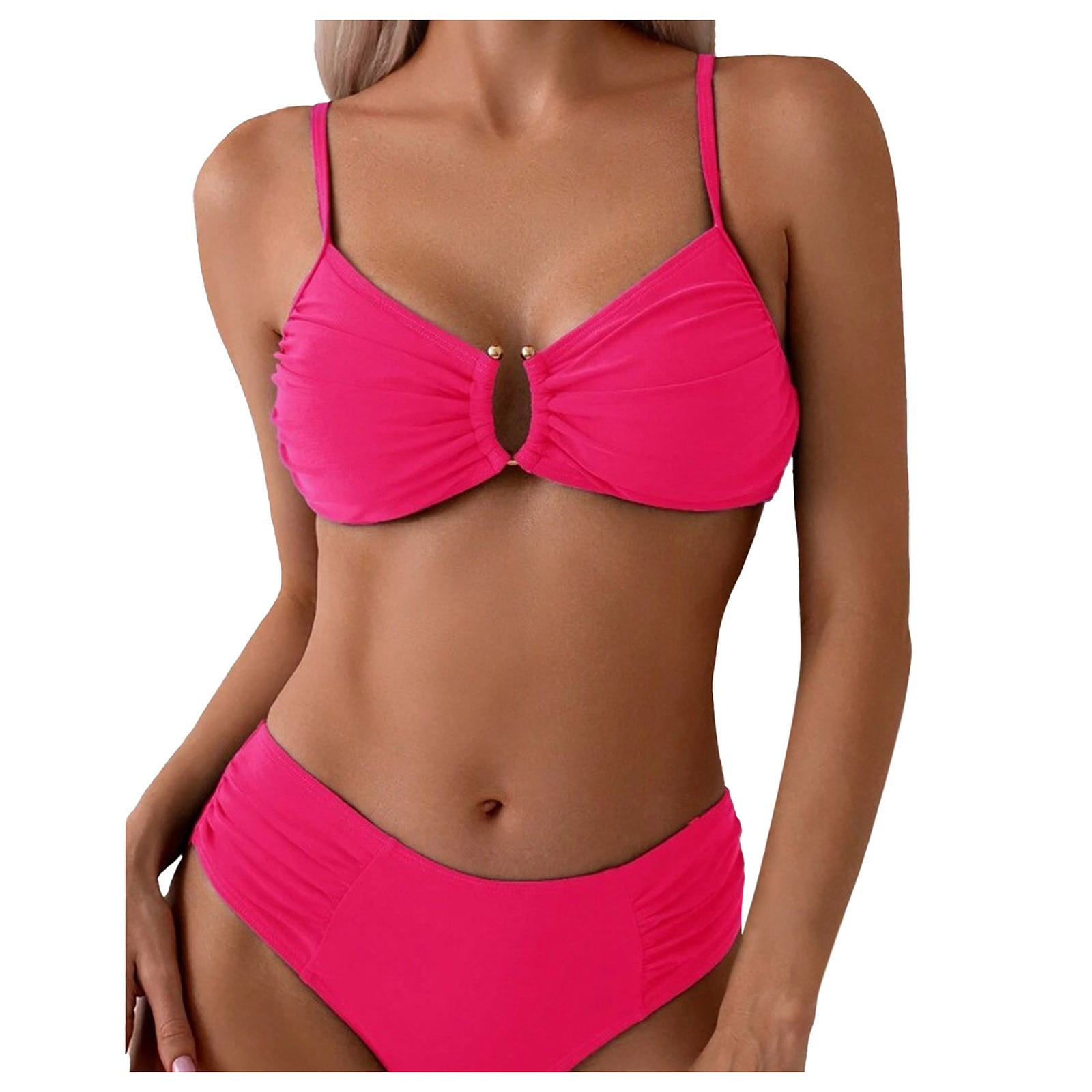 RUTAYY Women 2PCS Bikini Set Ring Linked Ruched Underwire Bikini Bathing Suit Swimwear Set ...
