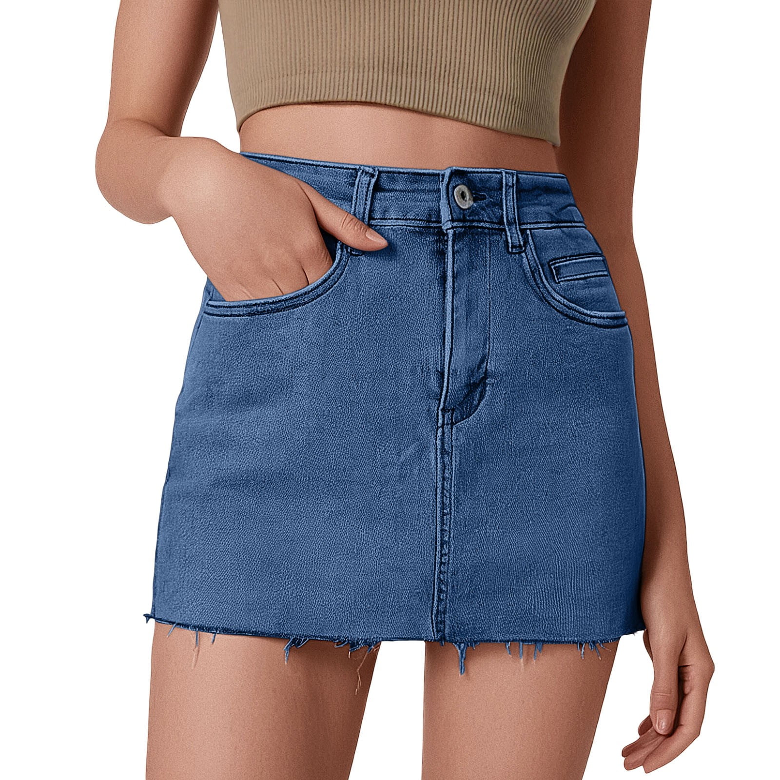RUTAYY Women Bodycon Denim Short Mini Skirts High Waist Casual Washed ...