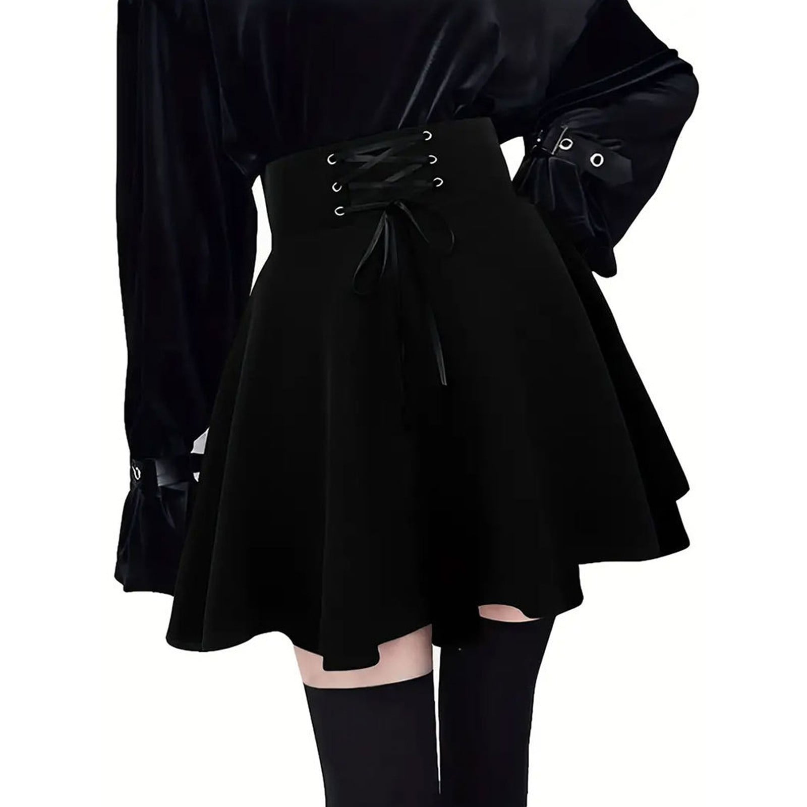 RUTAYY Women Gothic Punk Plaid Pleated High Waisted Short A-Line Flare ...