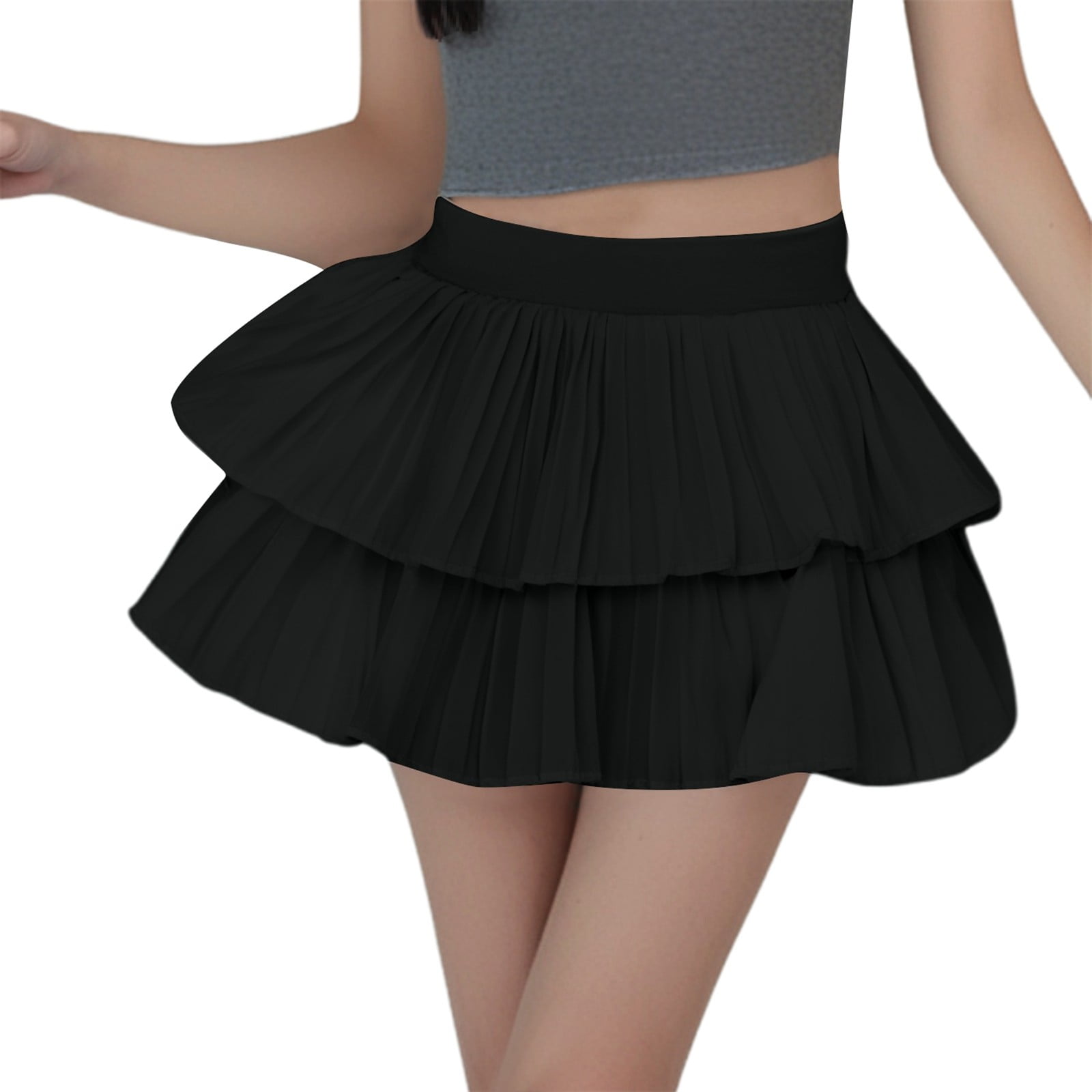 RUTAYY Women High Waisted A-Line Pleated Solid Color Puff Cake Skirt ...