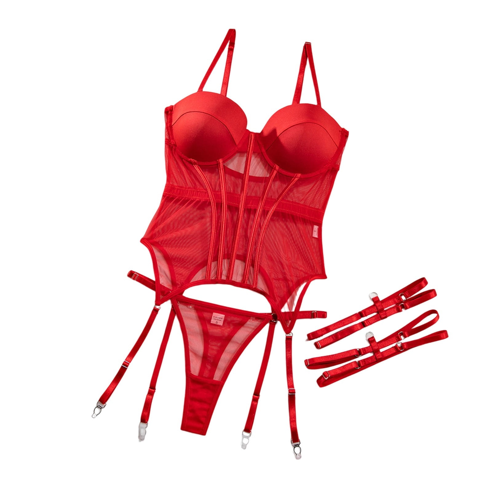 RUTAYY Women Lace Mesh Floral Embroidery Chain Linked Garter Teddy ...