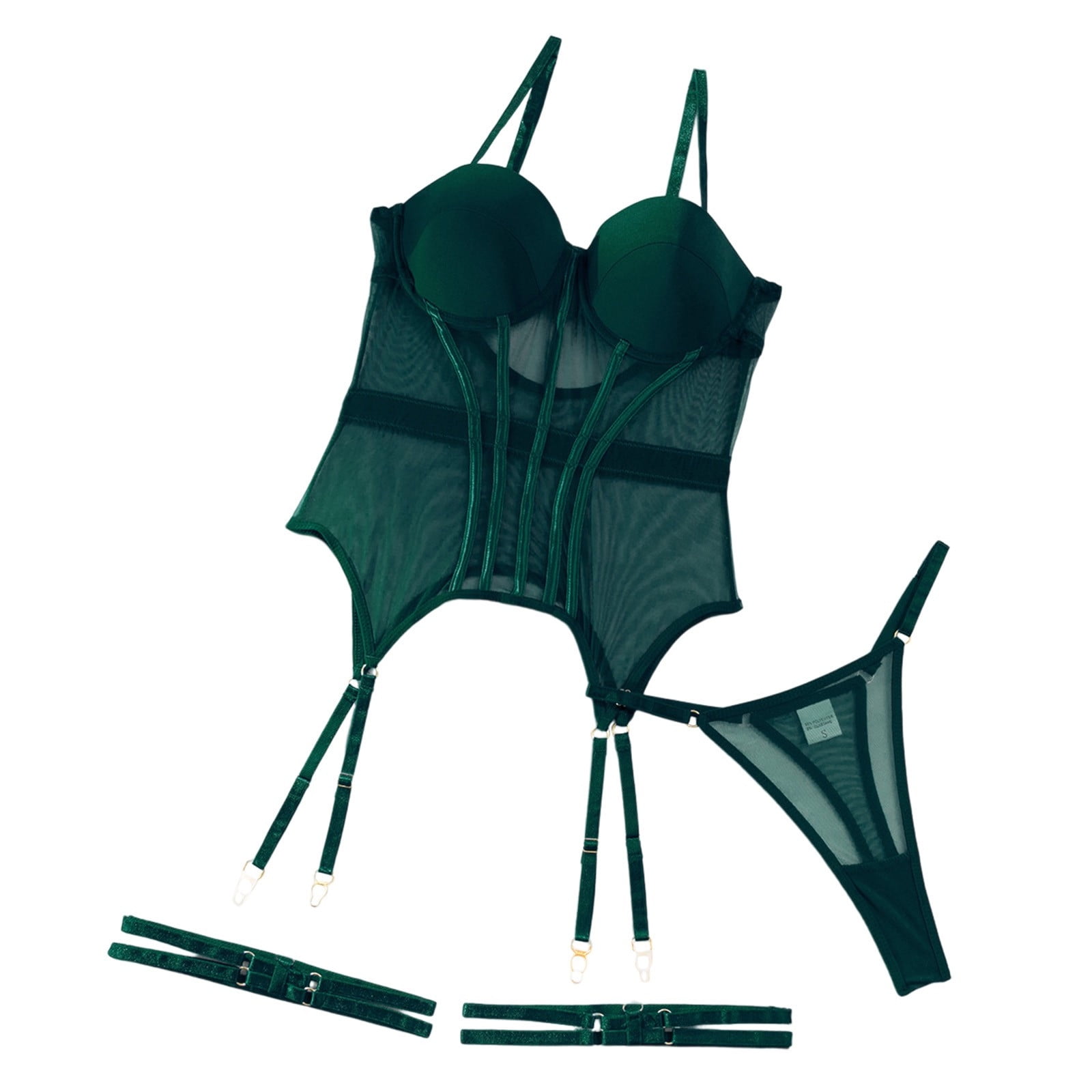 RUTAYY Women Lace Mesh Floral Embroidery Chain Linked Garter Teddy ...