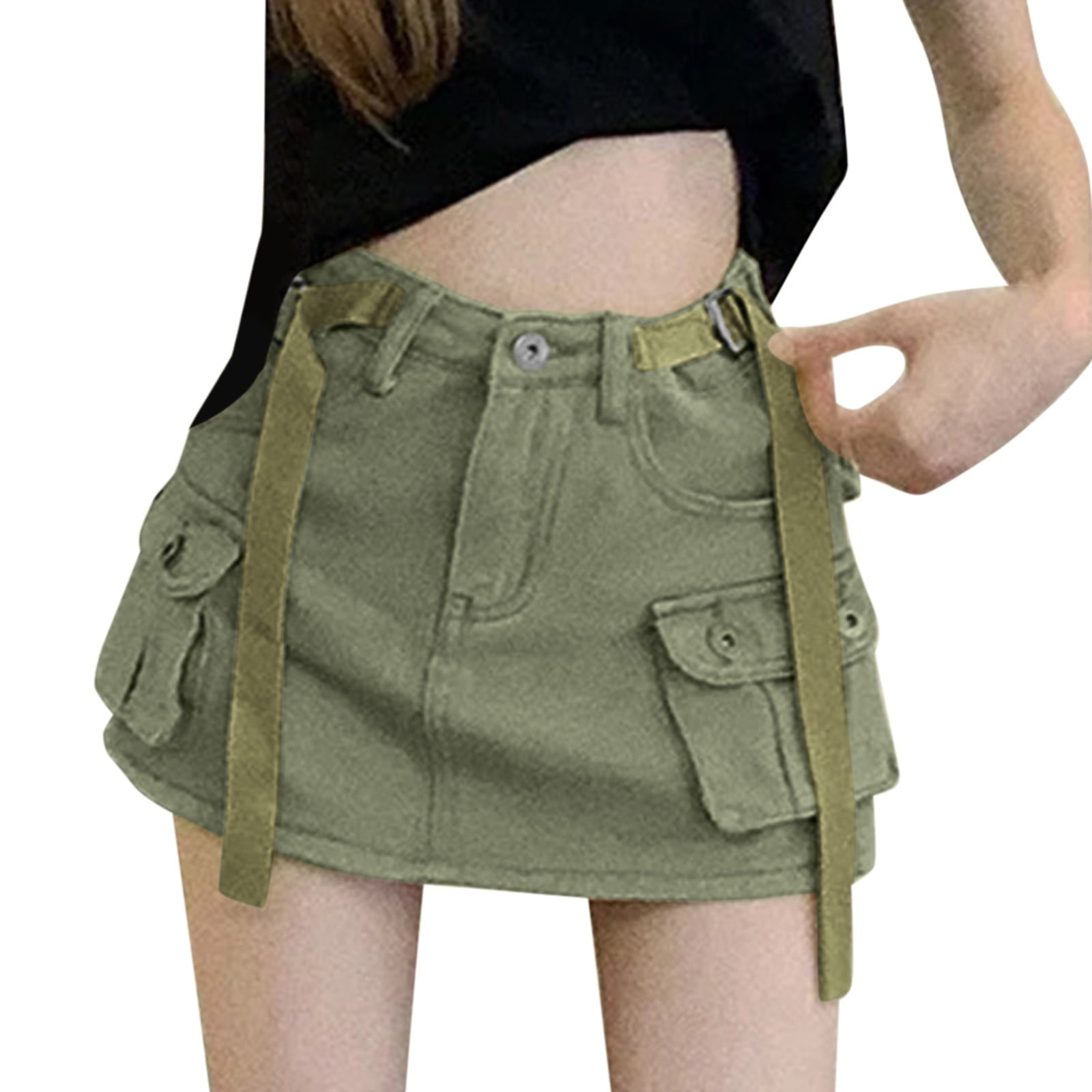 RUTAYY Women Mini Cargo Skirt Low Waist Short Denim Jean Skirt Solid ...