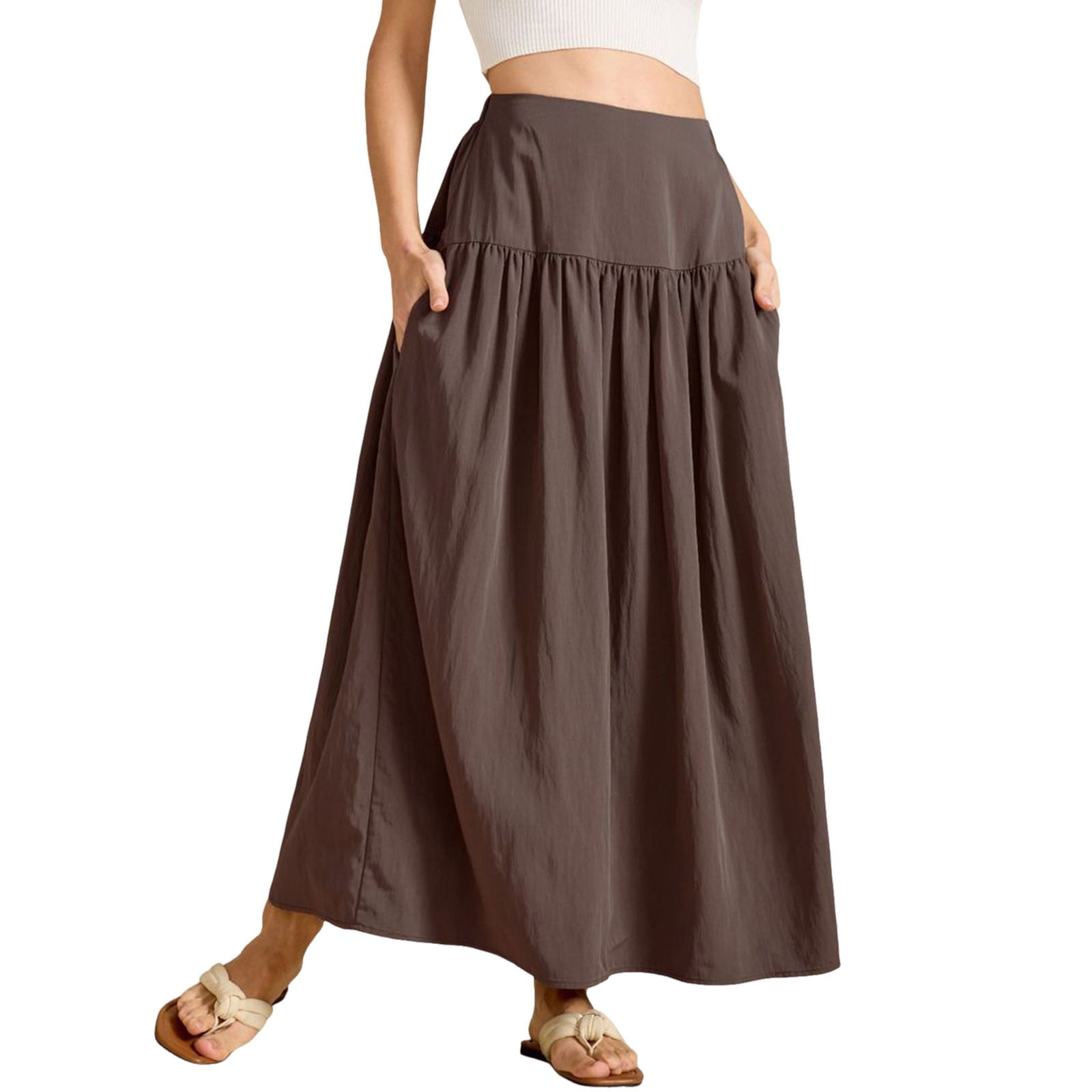 RUTAYY Women Pleated Flowy Long Skirts High Waist Maxi Skirt With ...