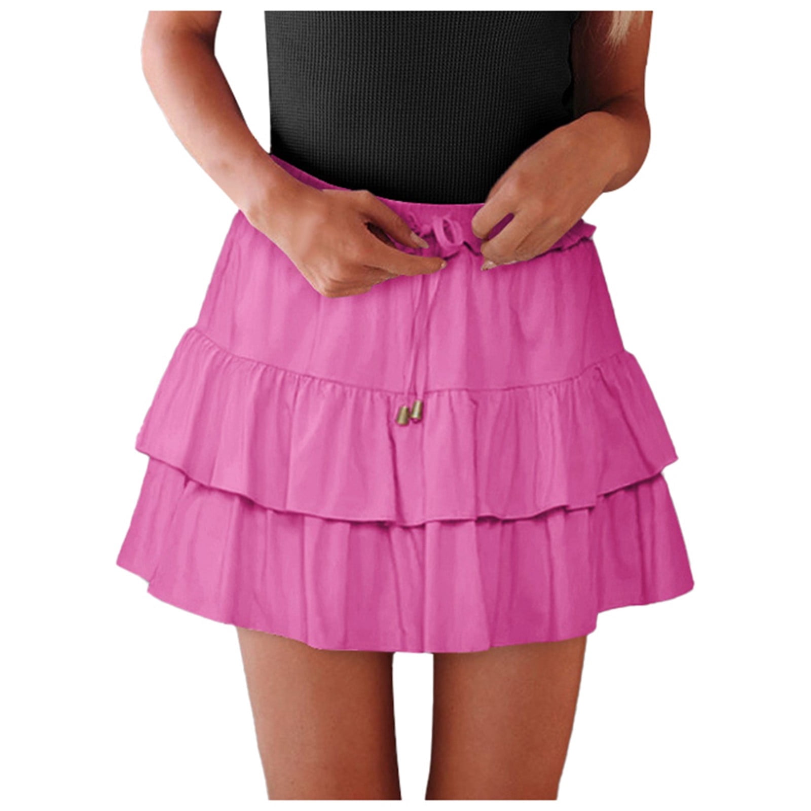 RUTAYY Women Sexy Solid Color Pleated Mini Skirt Trendy Tie Waist ...
