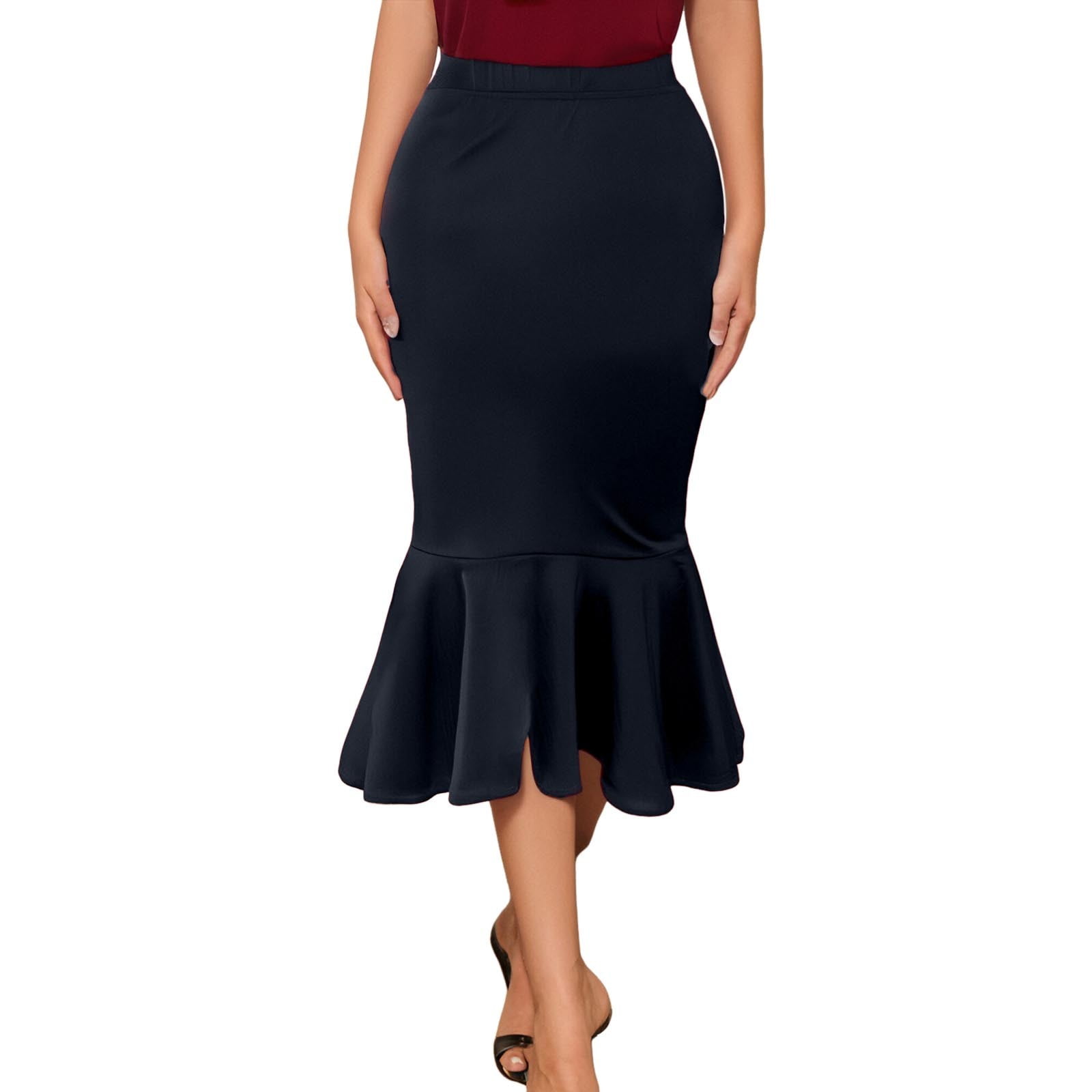 RUTAYY Women Spring Summer Fishtail Skirt Solid Color Skirt Smocked ...