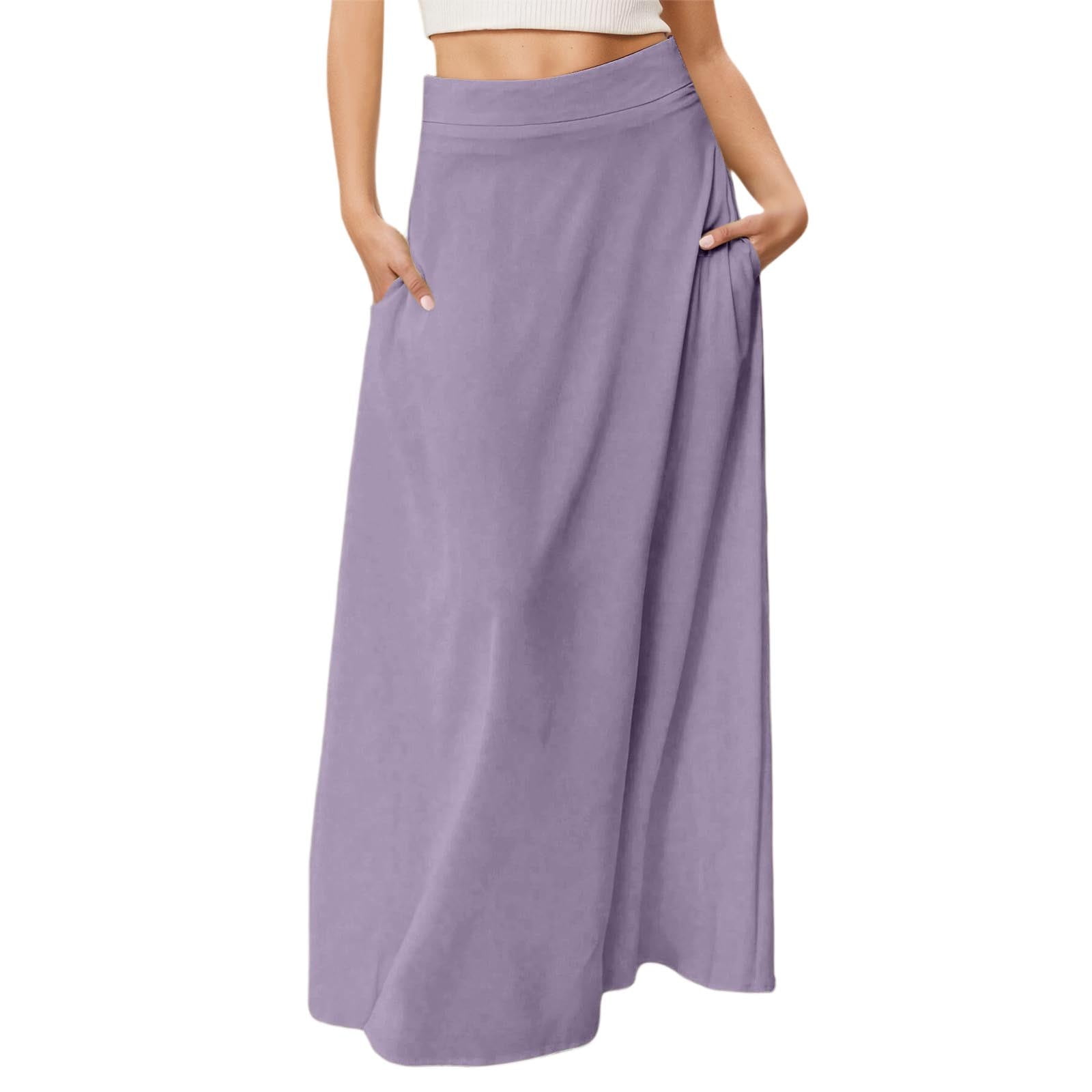 RUTAYY Women Straight Solid Color Skirt Casual Basic Midi Skirt For ...