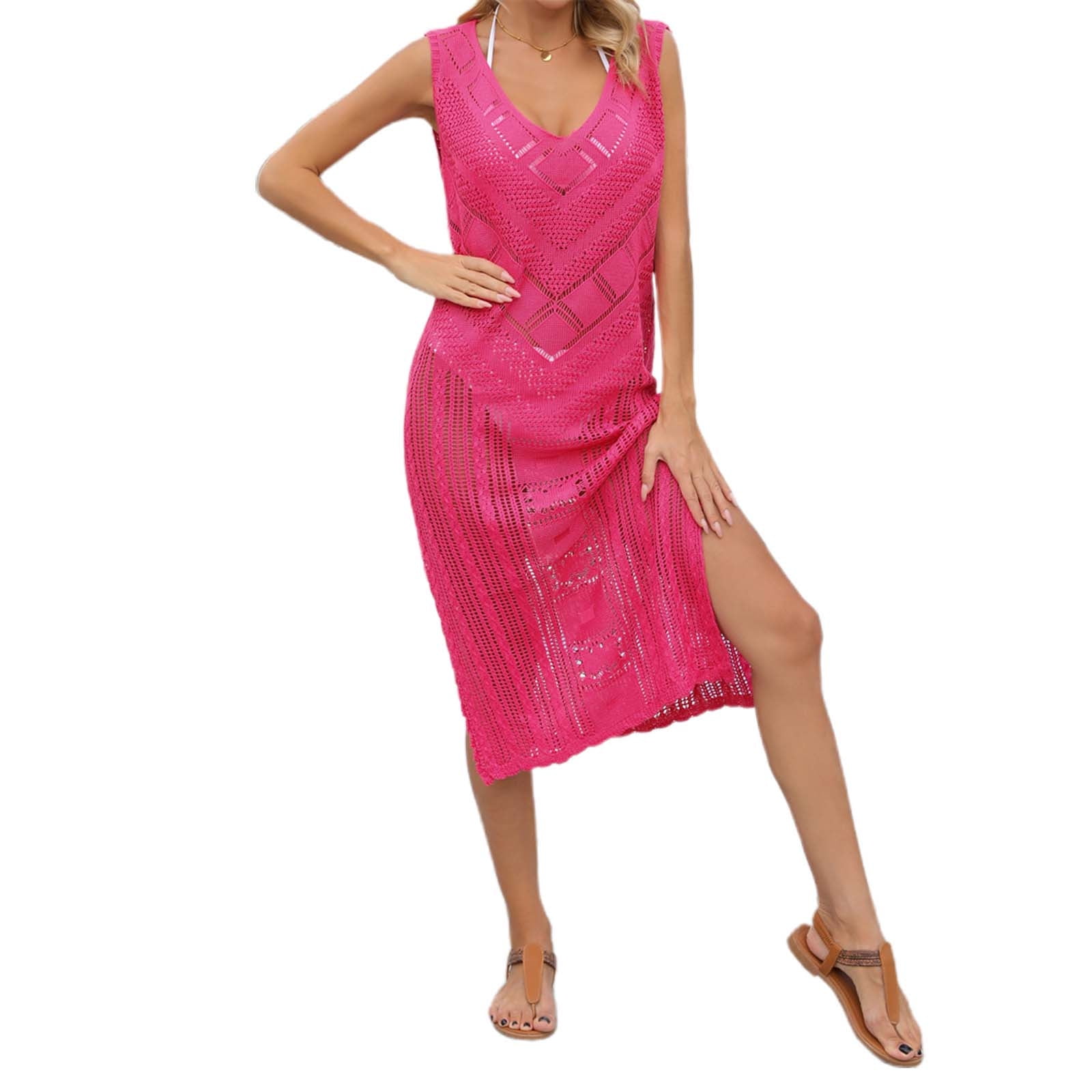 RUTAYY Women Swimwear Loose Beach Shirt Spliced Hollowed Out Long Dress ...