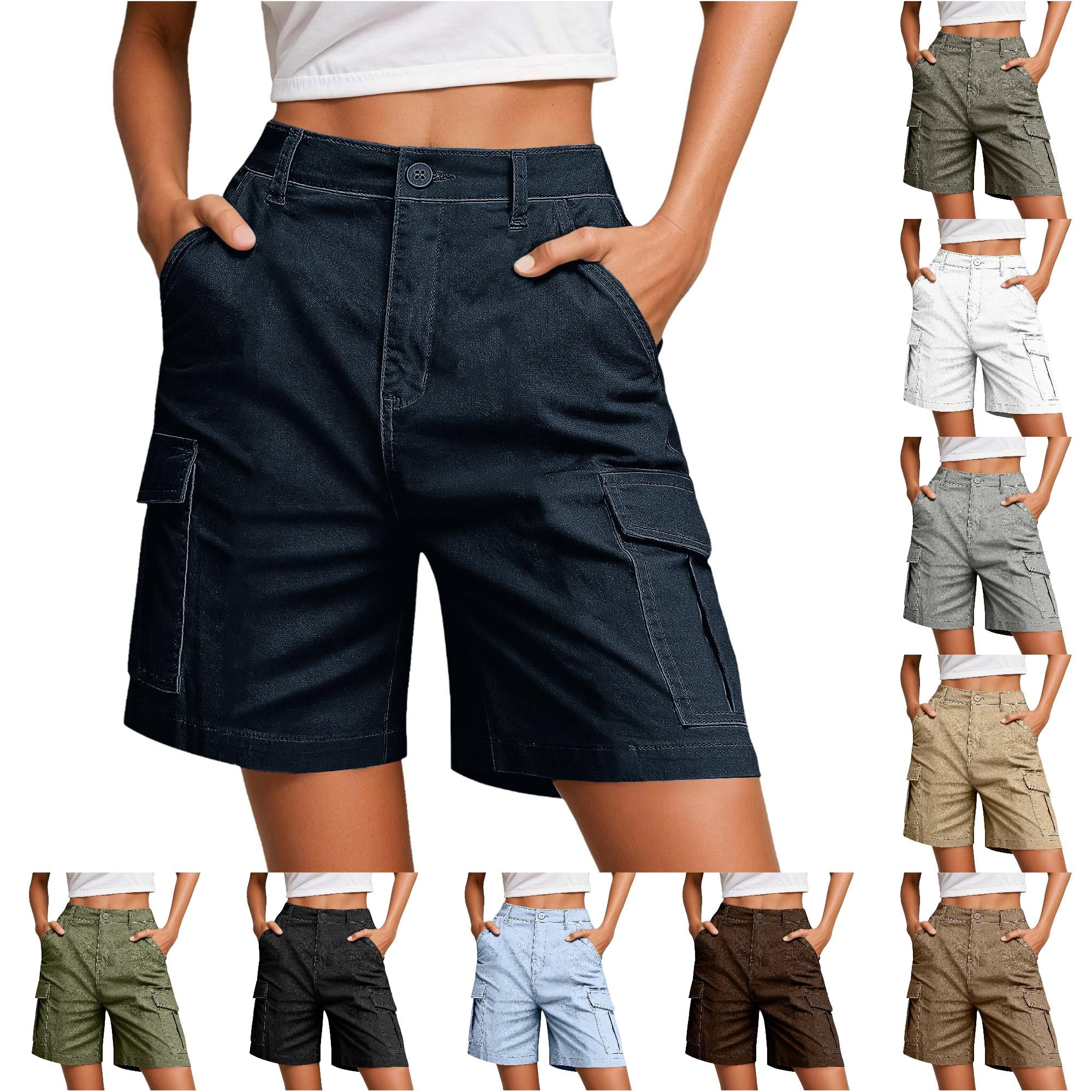 RUTAYY Women's Cargo Shorts Solid Color with Pockets Casual Everyday ...