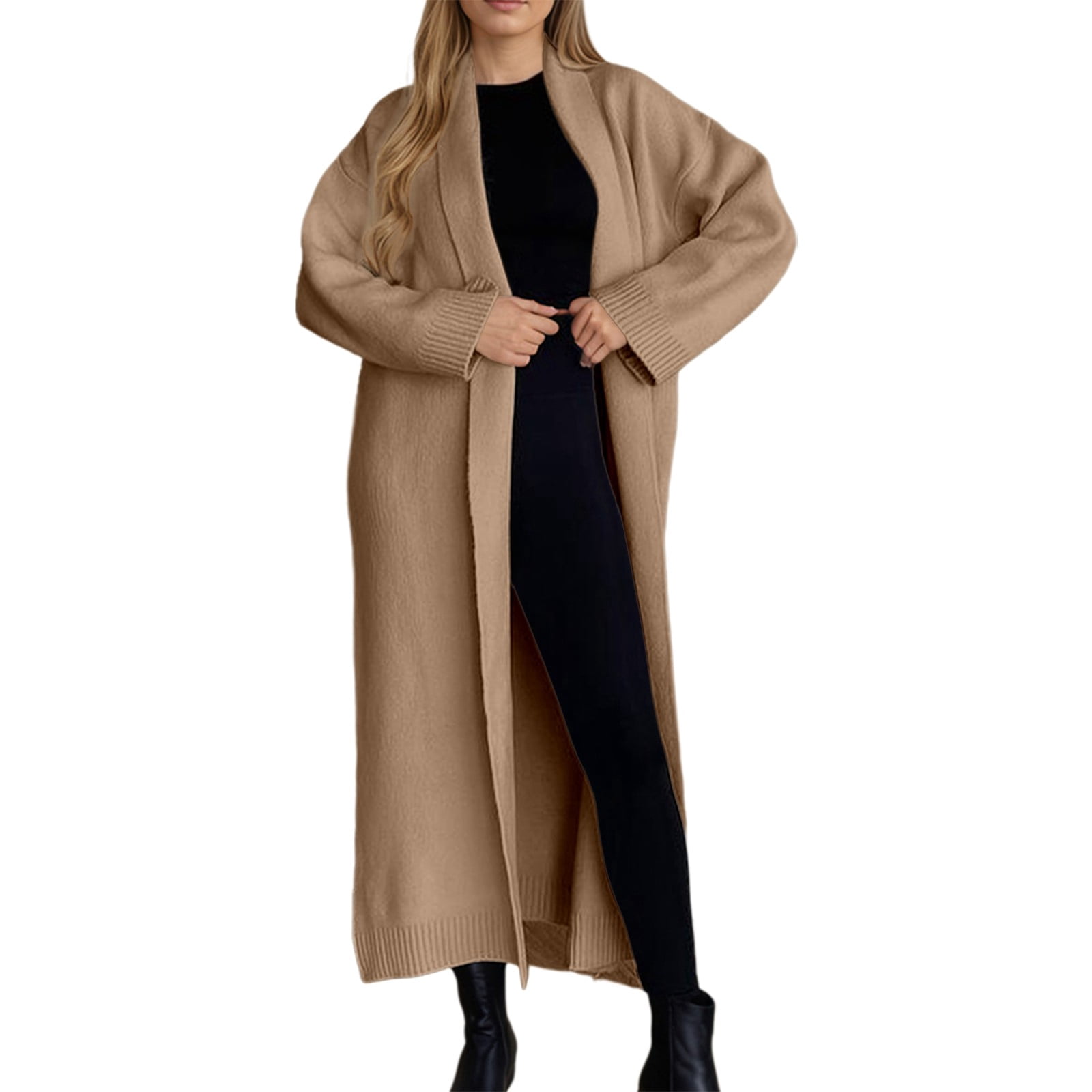 RUTAYY Women's Long Knitted Cardigan Long Sleeve Solid Color Sweater ...