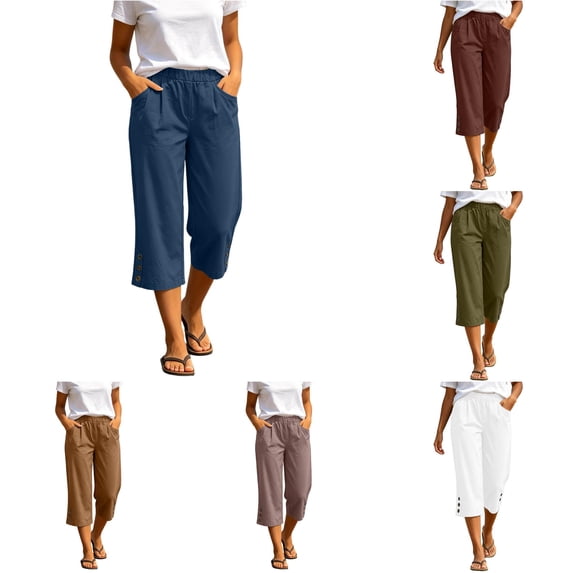 RUTAYY Women's Pants Elastic Waist Solid Color With Pockets Casual ...
