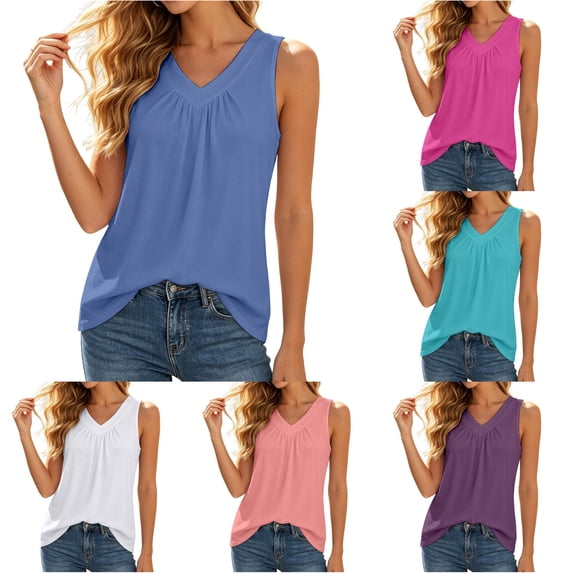RUTAYY Women's T-Shirt V-Neck Solid Color Sleeveless Vest Tops Loose ...