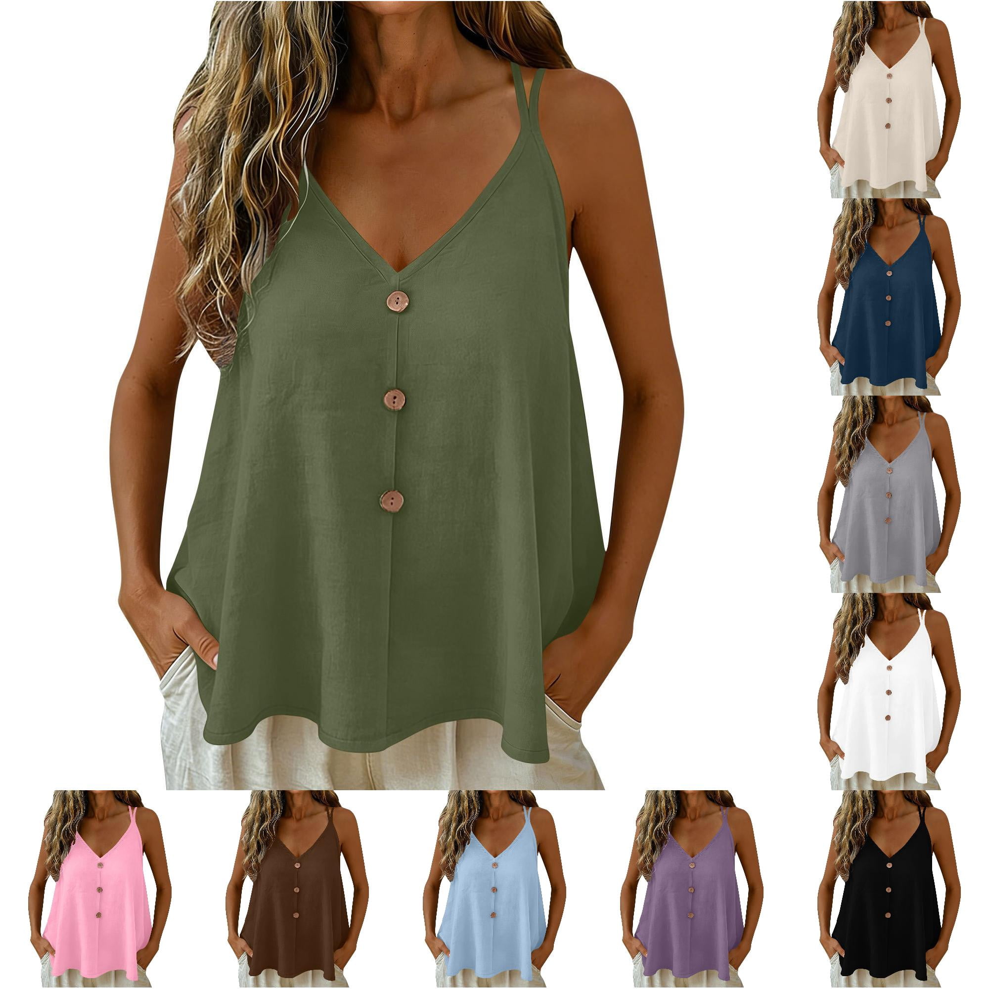 RUTAYY Women's Tank Tops V-Neck Solid Color Sleeveless Adjustable Strap ...