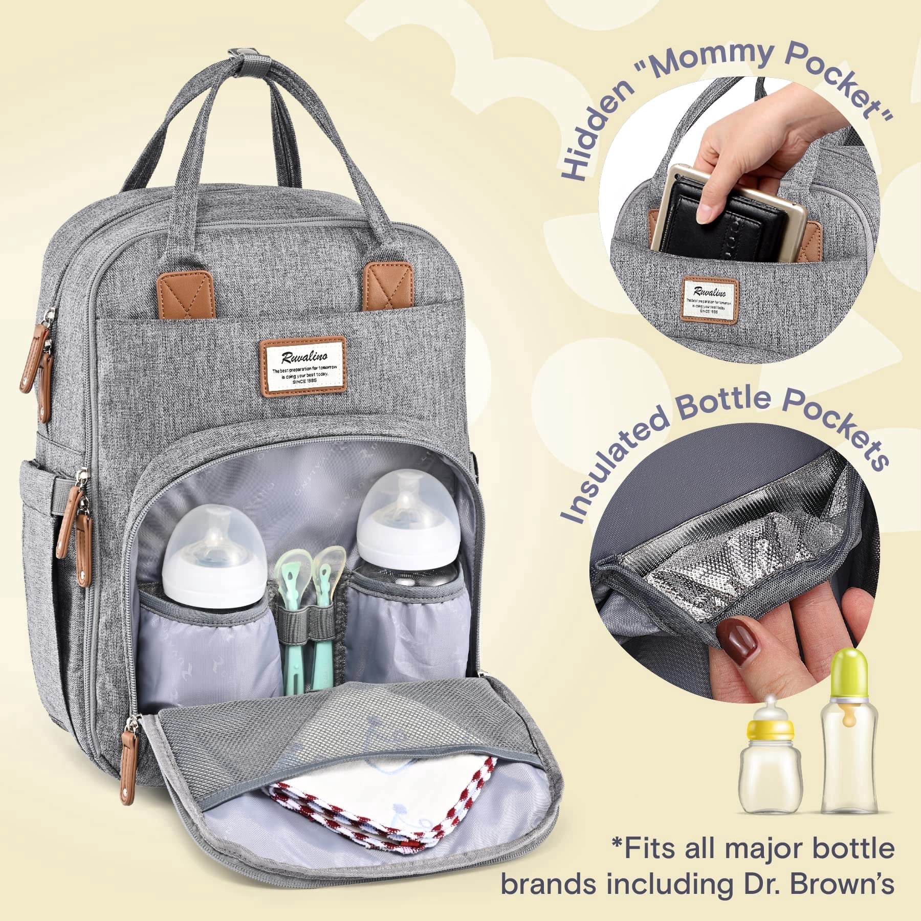 RUVALINO Baby Diaper Bag Backpack, Waterproof, Portable ...