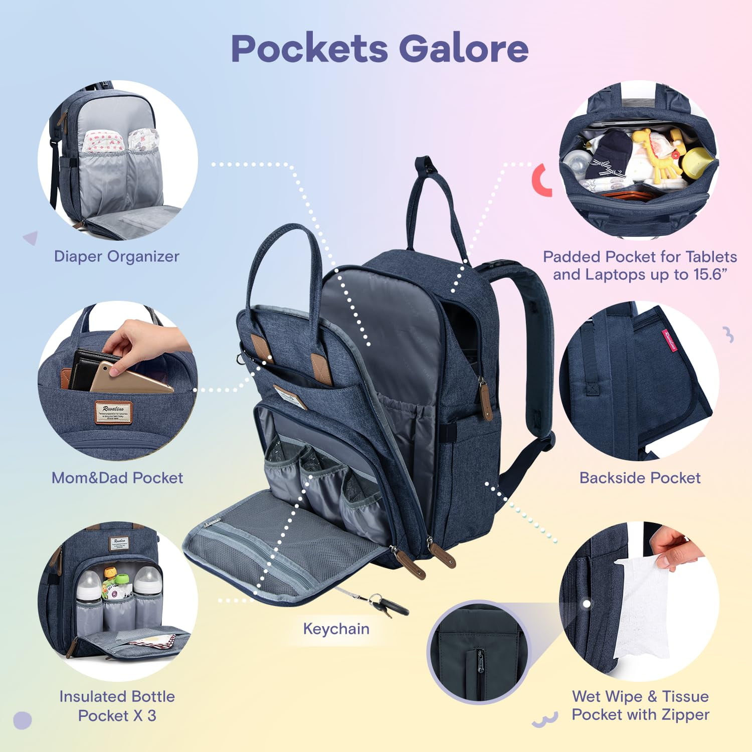 RUVALINO Diaper Bag Backpack, Multifunction Travel Pack Maternity Baby ...