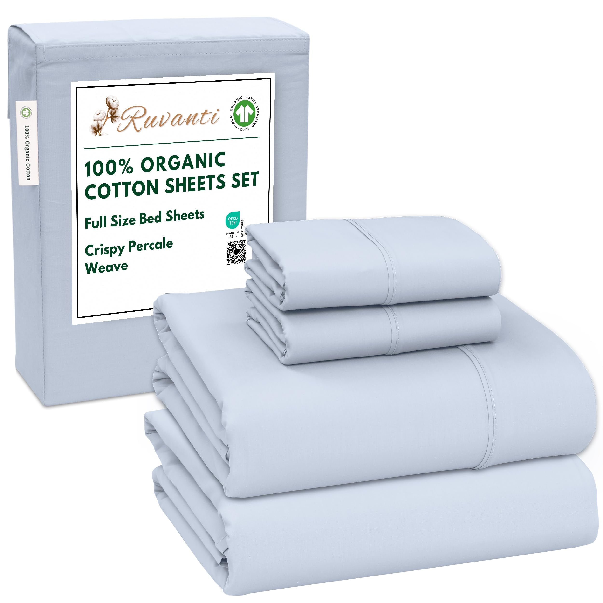 RUVANTI 100% Organic Cotton Sheets - Full Size bed sheet - 4 Piece ...