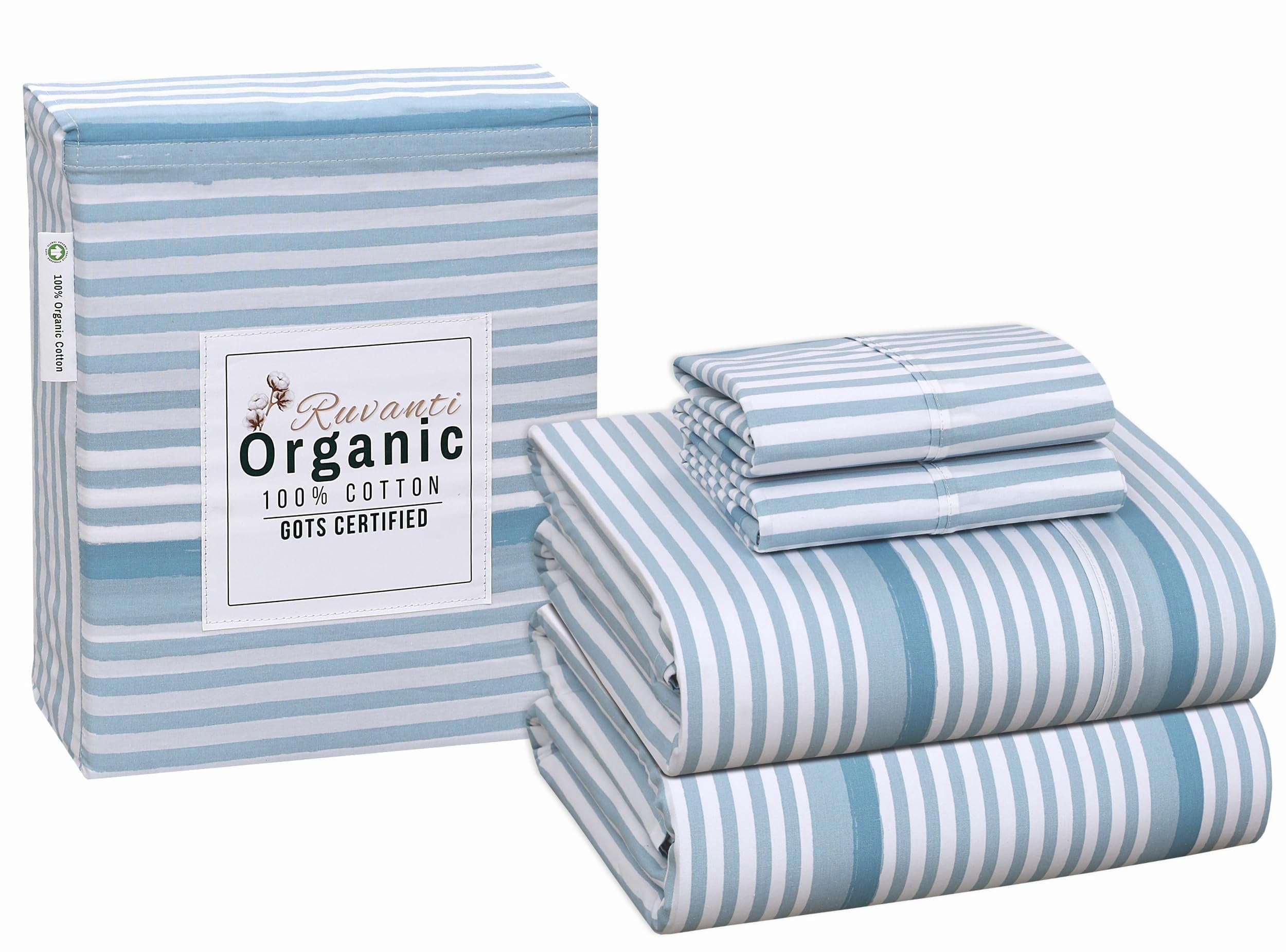 RUVANTI 100% Organic Cotton Full Size Bed Sheets, 4 PC Cotton Full Size ...