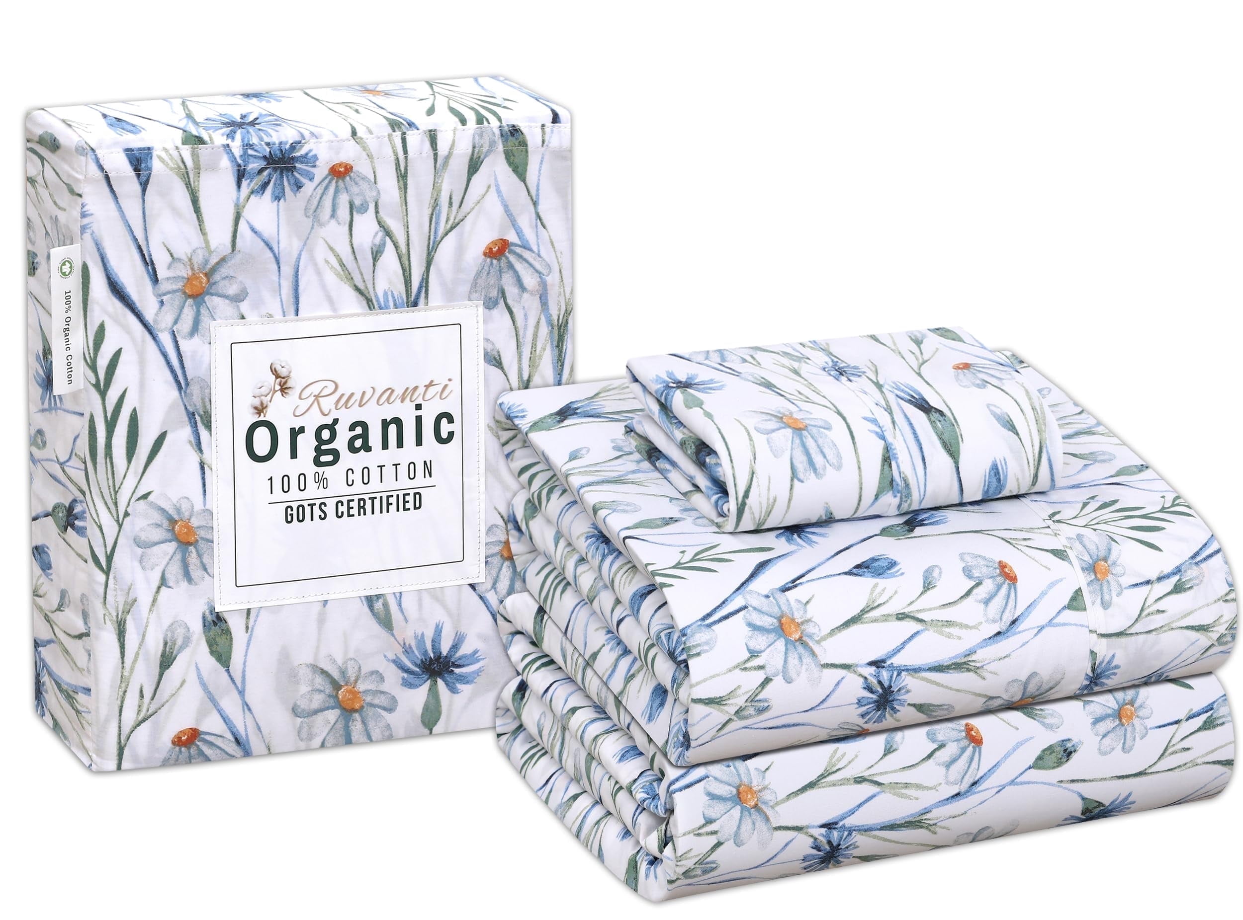 RUVANTI 100% Organic Cotton Sheets -Split King Sheet - 5 Piece Percale ...