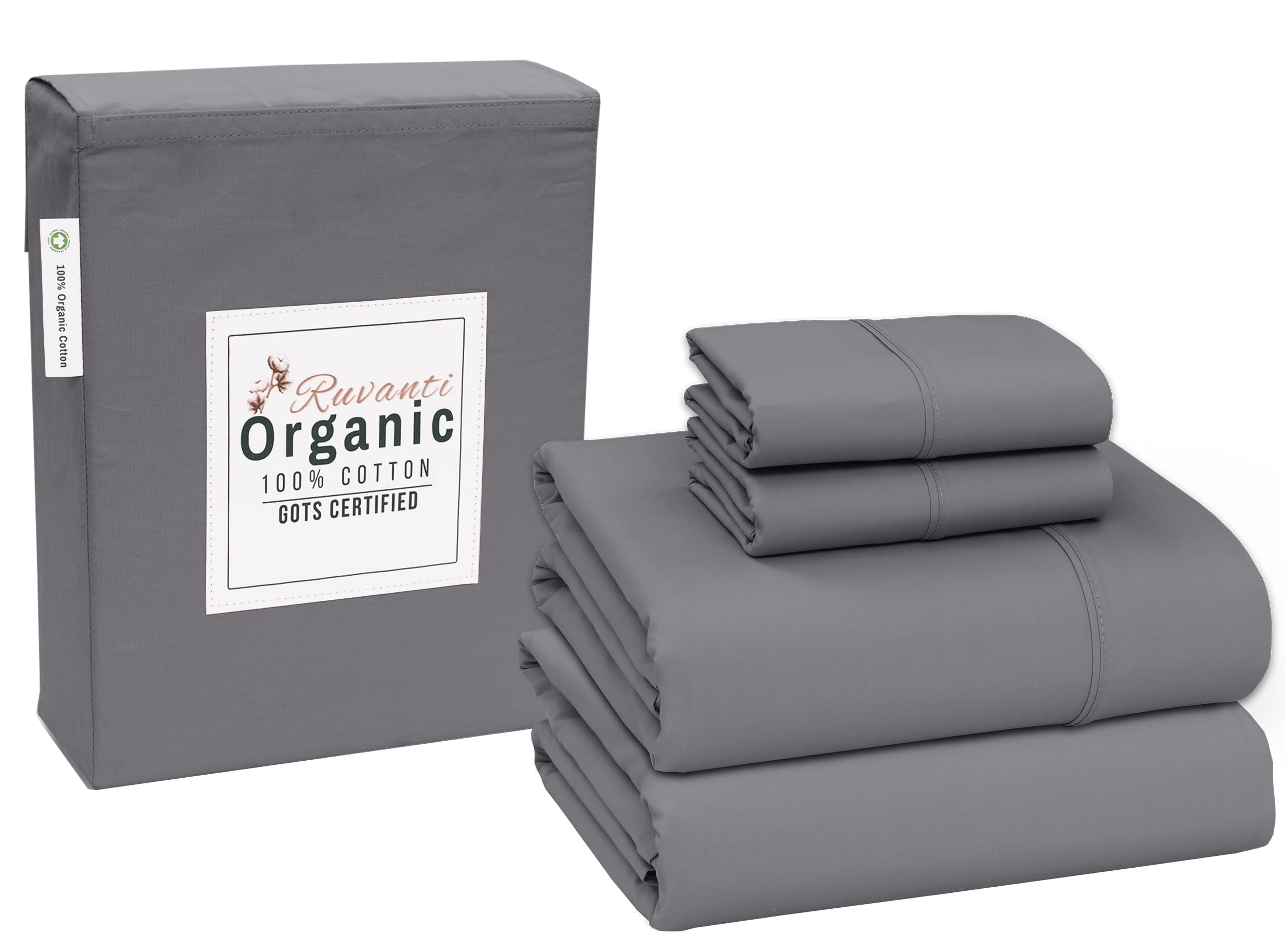 RUVANTI 100% Organic Cotton Sheets -Split King Sheet - 5 Piece Percale ...