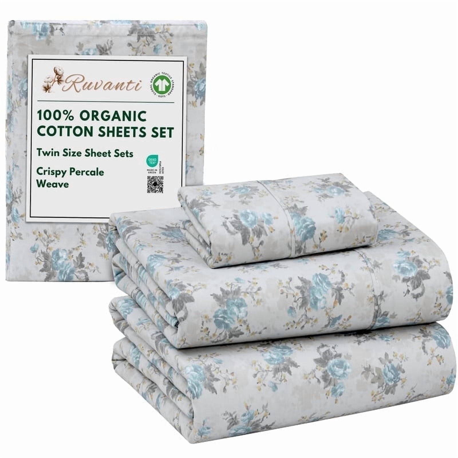 RUVANTI 100% Organic Cotton Sheets - Twin Sheet Set - 3 Piece Percale ...