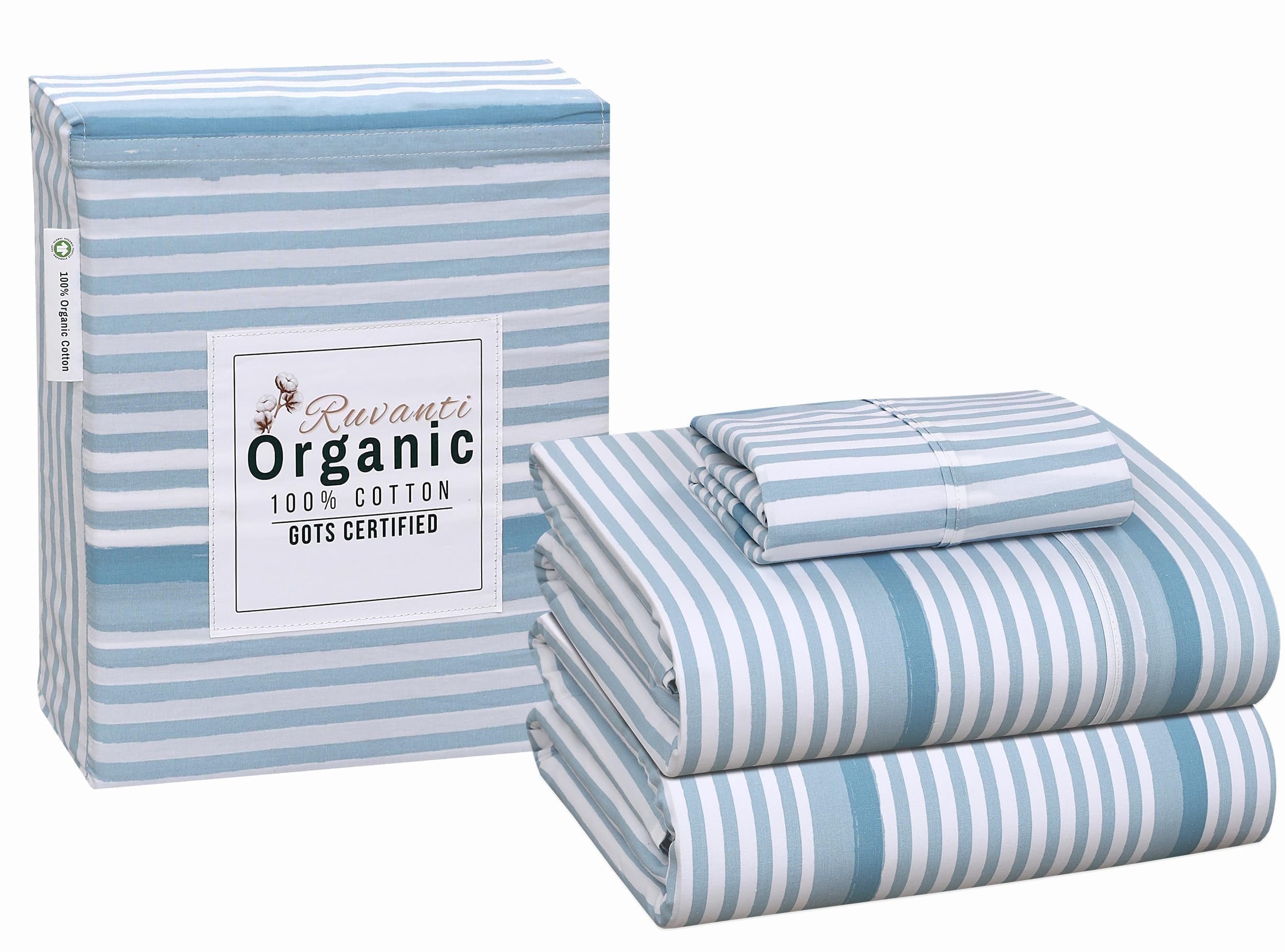 RUVANTI 100% Organic Cotton Sheets - Twin Sheet Set - 3 Piece Percale ...