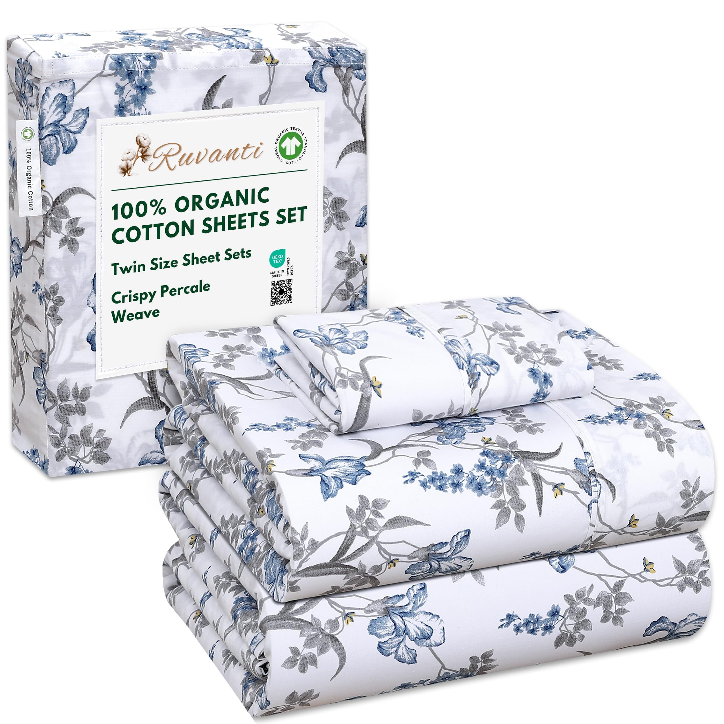 RUVANTI 100% Organic Cotton Sheets - Twin XL Sheet Sets - 3 Piece ...