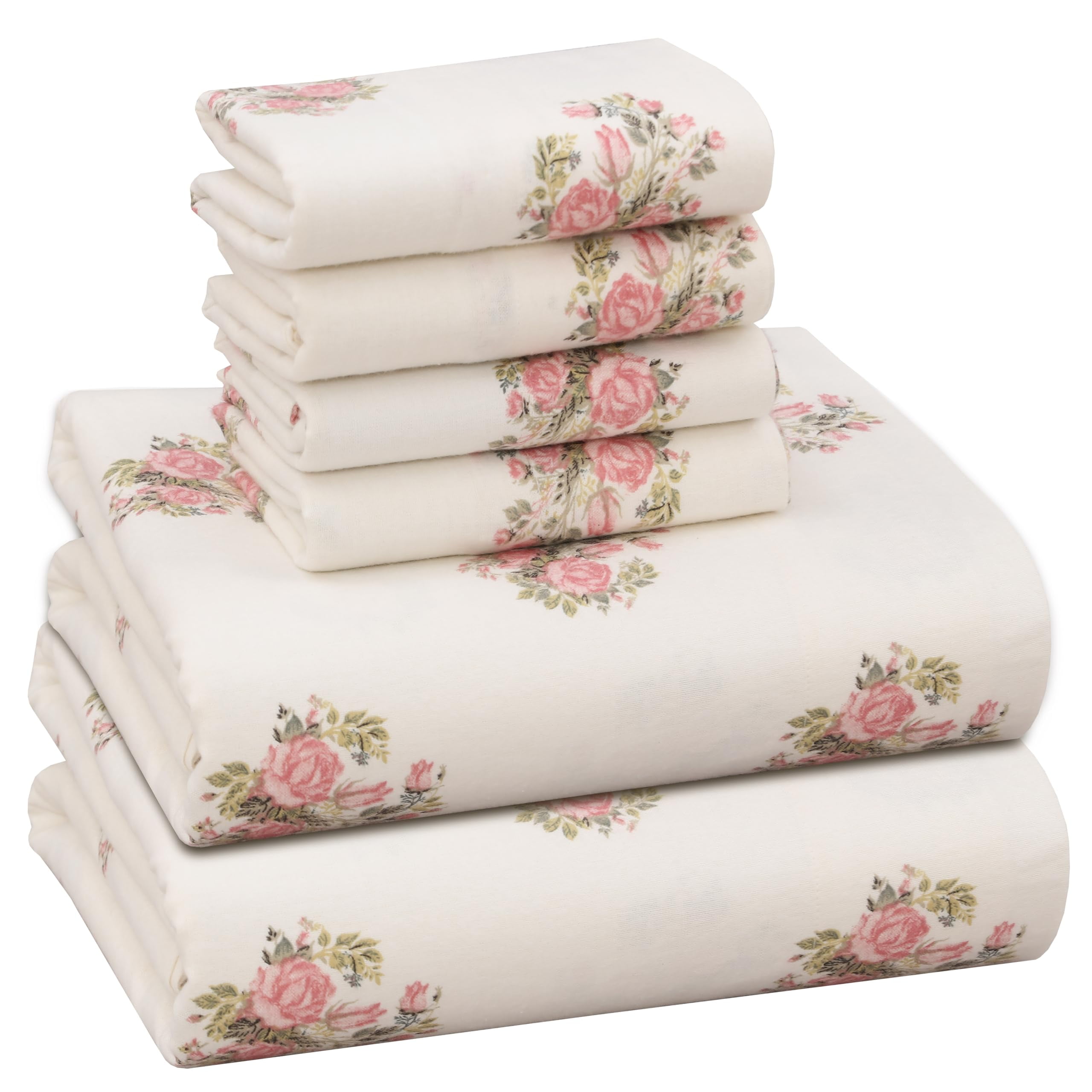 Ruvanti Flannel Sheets Full Size 6 Pcs - 100% Cotton Double Brushed Bed ...