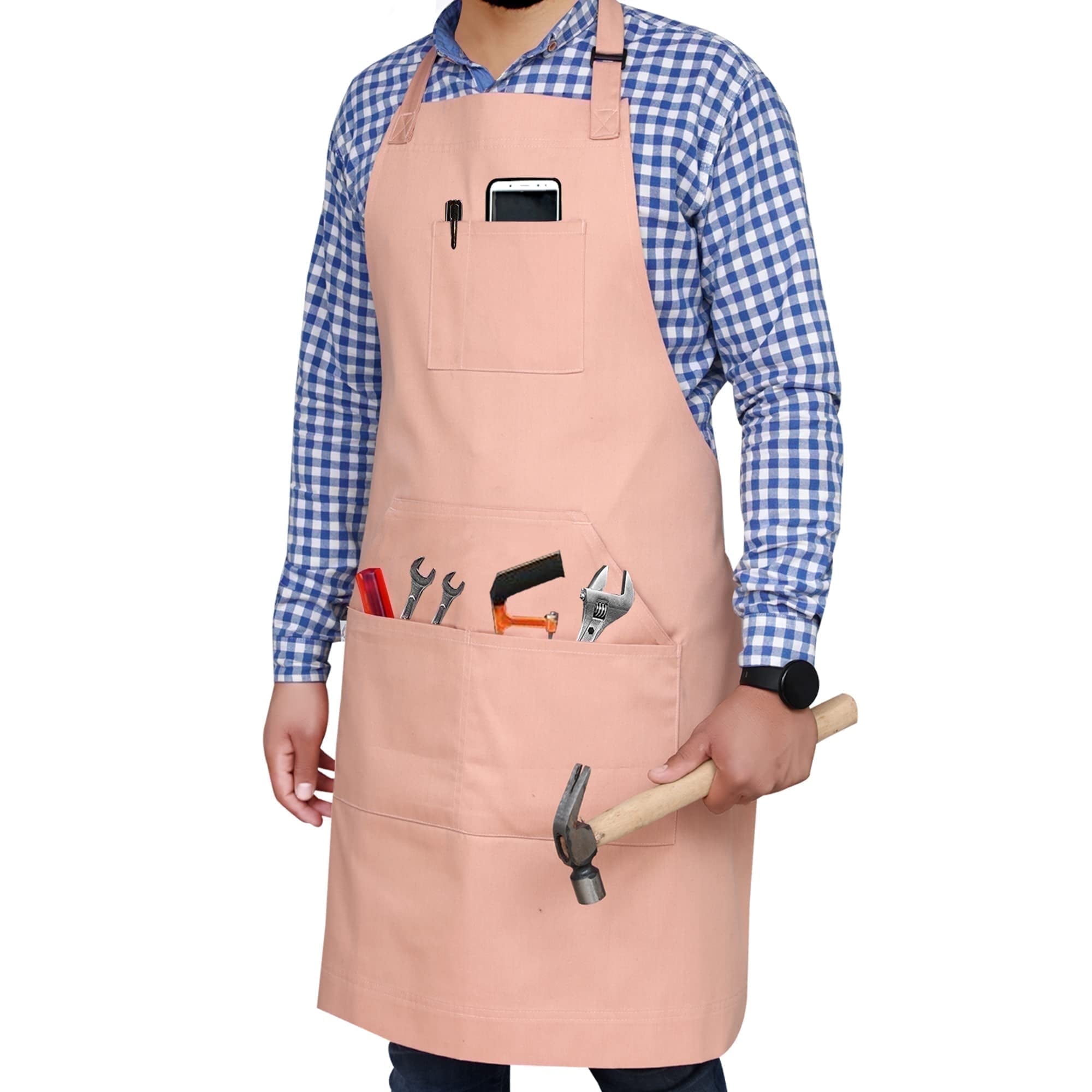Ruvanti Pro Plus Size Apron - 100% Cotton, 28”x36”, Extra Pockets ...