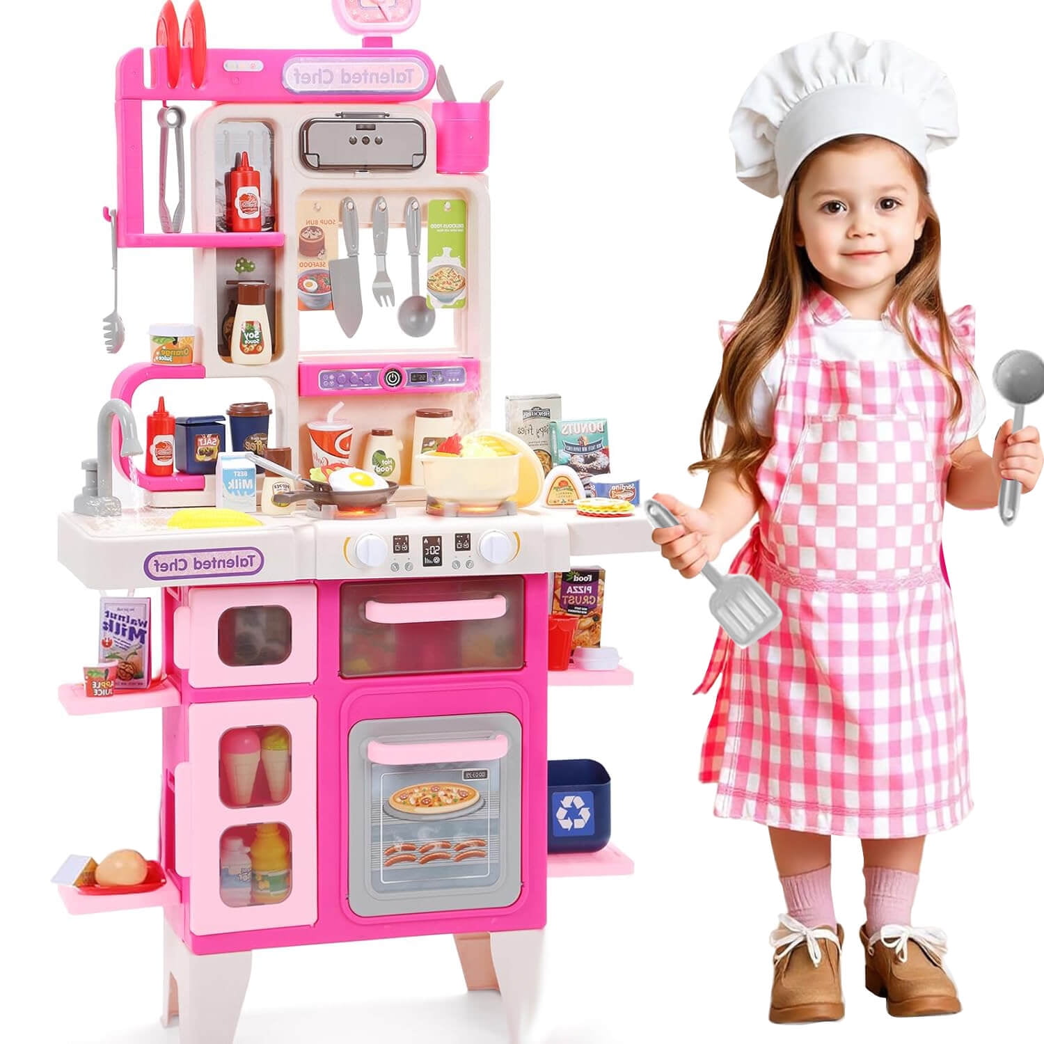 RUVINCE Kids Play Kitchen Pretend Food Playset - 53 PCS Pink Kitchen ...