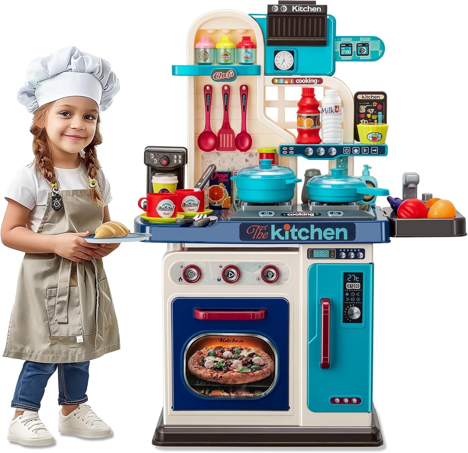 RUVINCE 53pcs Kids Kitchen Playset Chef's Cooking Stove Play Sink Oven ...