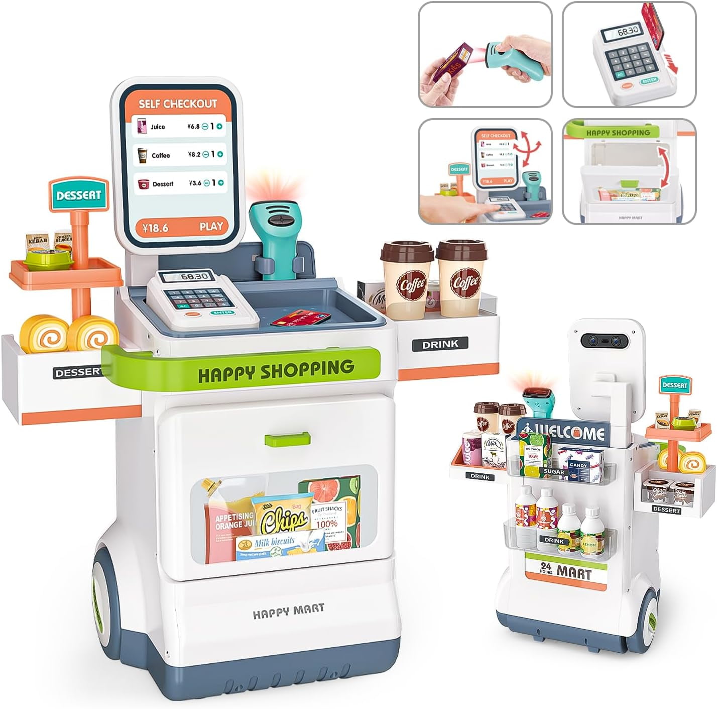 RUVINCE Interactive Cash Register Playset for Kids, 47 PCS Toy Set, Cashier Role Play - Walmart.com