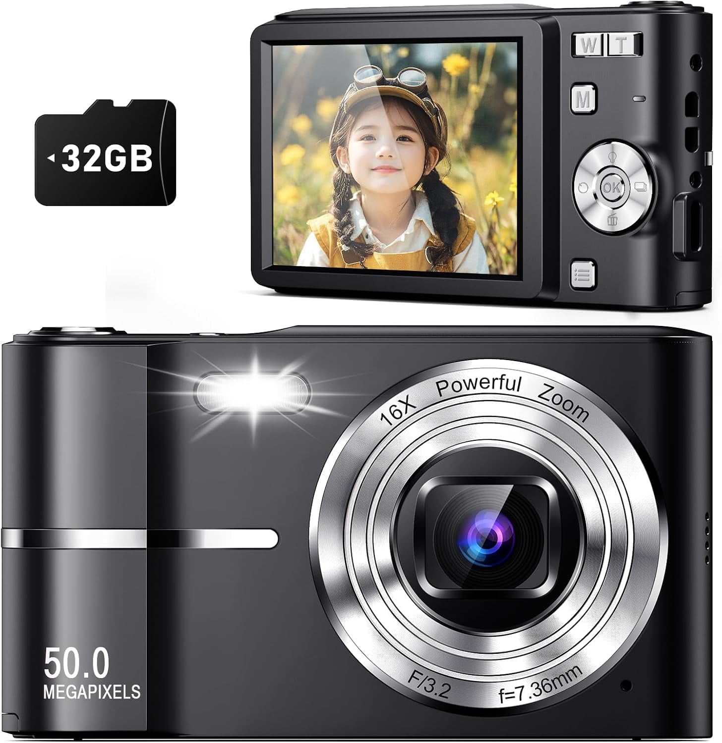 RUVINCE Digital Camera for Kids - FHD 1080P, 50MP, 16X Zoom w/ 32GB SD ...