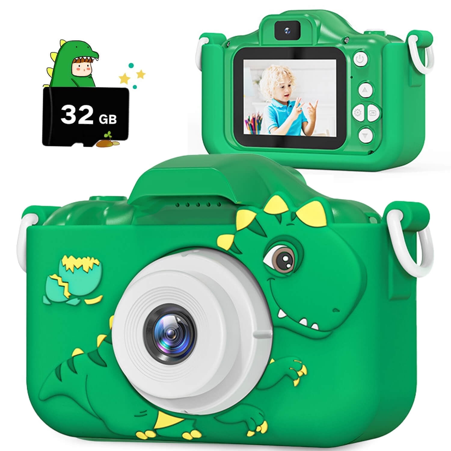 RUVINCE 1080P HD Selfie Digital Camera Toy Kids Dinosaur Camera, Green ...