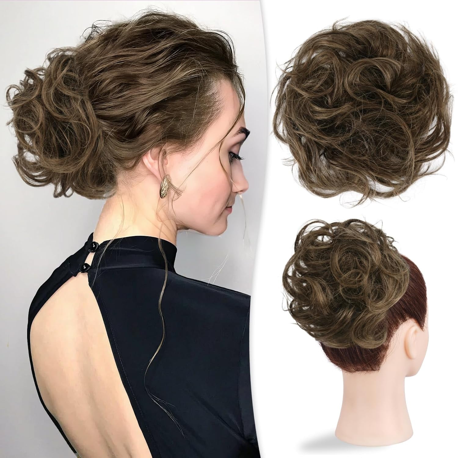 Large Messy Bun Hair Piece 100% Human Hair Layered Wavy Curly Hair Buns ...