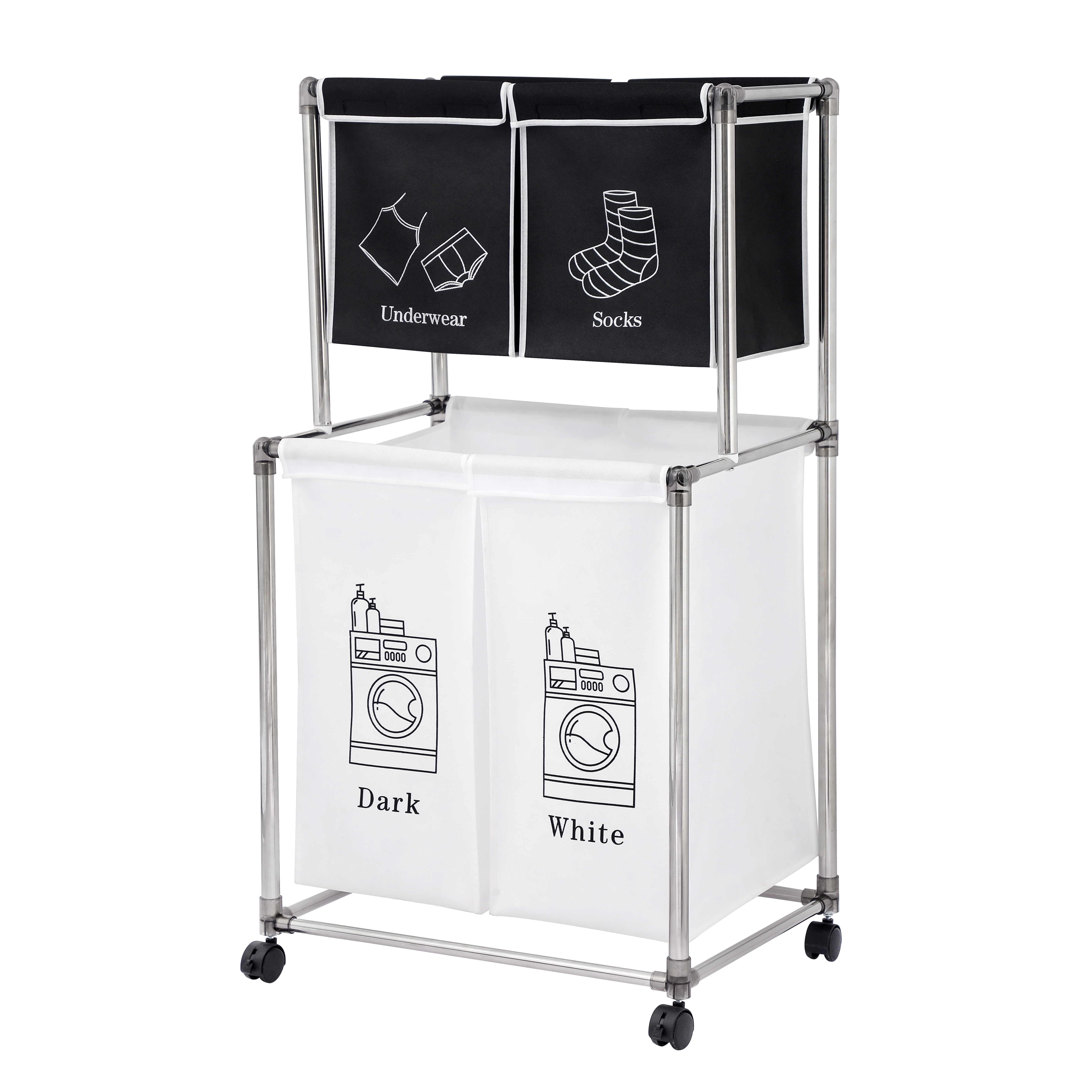 RUXAN Laundry Hamper 2 Tier Laundry Sorter with 4 Removable Bags for ...