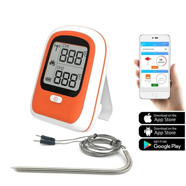 RUXAN Bluetooth Smart Meat Thermometer, Digital LCD, 2 Probes, Kitchen ...